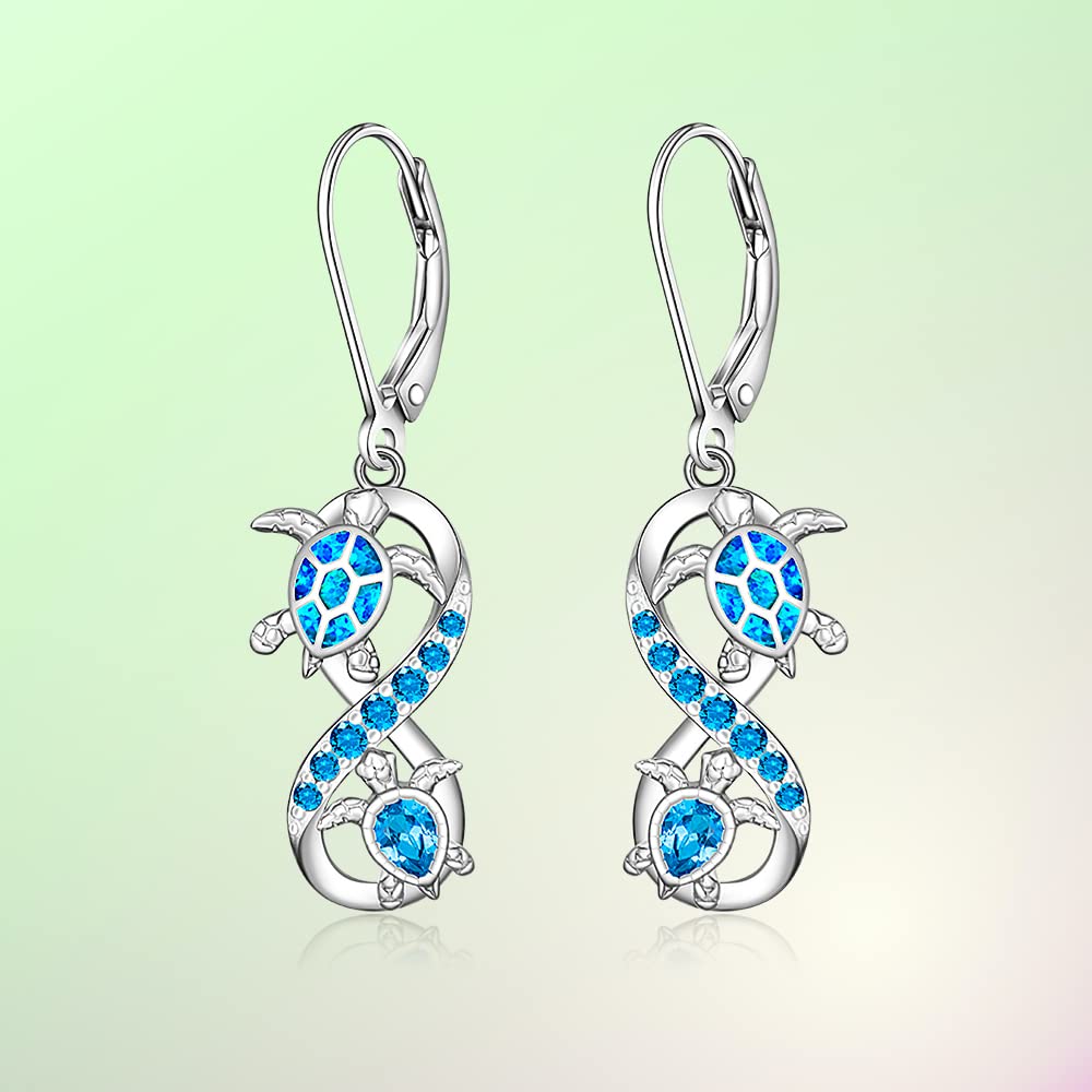 Turtle Earrings for Women Sterling Silver Infinity Blue Opal Sea Turtle Earrings Dangle Drop Tortoise Ocean Wave Jewelry Gifts for Turtles Lovers