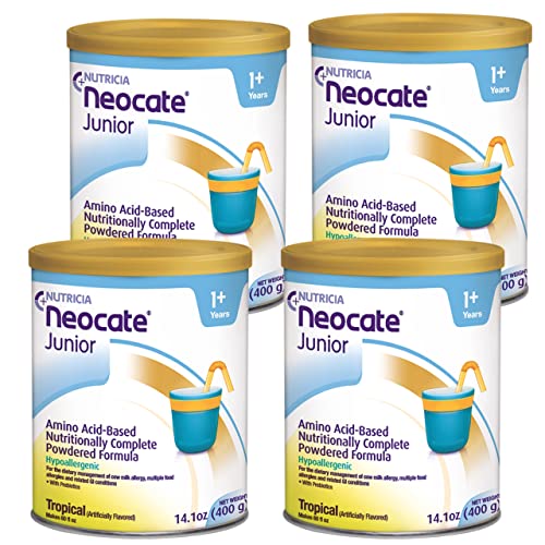 Neocate Junior - Powdered Hypoallergenic, Amino Acid-Based Toddler and Junior Formula - Tropical - 14.1 Oz Can (Case of 4)