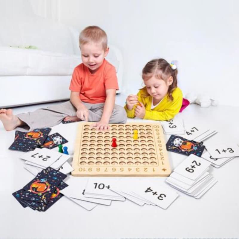 Wooden Math Multiplication Board Children Counting Toy Educational Multiplication Board Game Wooden Math Blocks Board for Toddlers Kids Over 3 Years Old