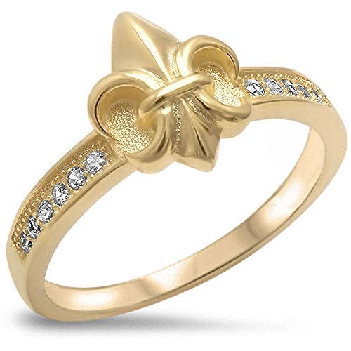 Oxford Diamond Co Yellow Gold Plated Fleur De Lis .925 Sterling Silver Ring Size 8