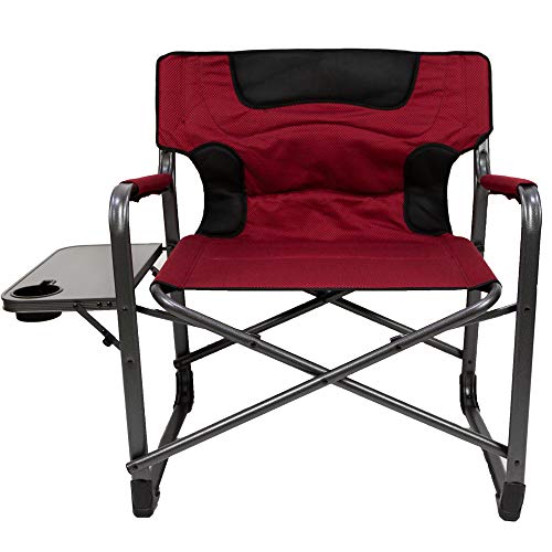 Ozark Trail XXL Folding Padded Director Chair with Side Table, Red 600 lb Capacity