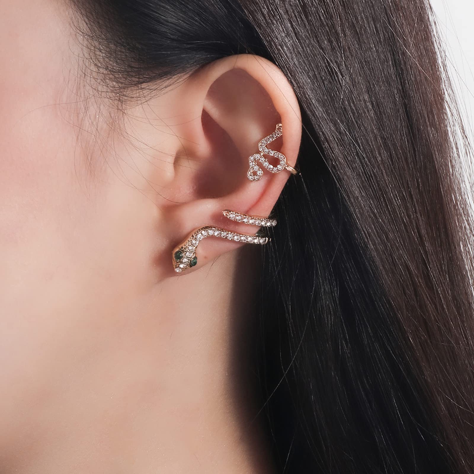 Snake Stud Earrings Ear Cuffs for Women Pierced Ear Wrap Snake Climber Earrings Vintage Cartilage Clip on Earrings(Gold)