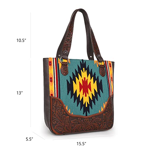 Montana West Western Tote Bag for Women Aztec Tapestry Tooled Collection Concealed Carry Oversized Handbag MW1175G-8317CF
