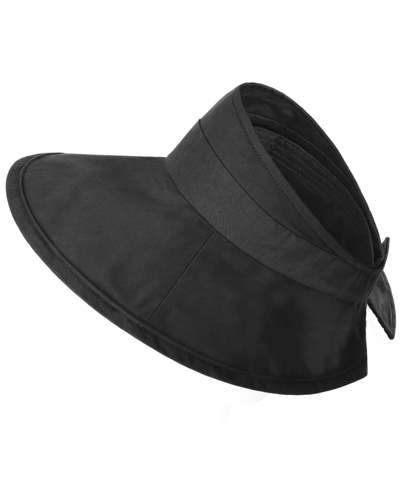 Sun Visors for Women Summer Beach Sun hat Womens Wide Brim Visor Packable UPF 50+ Sun Protection Hats Black