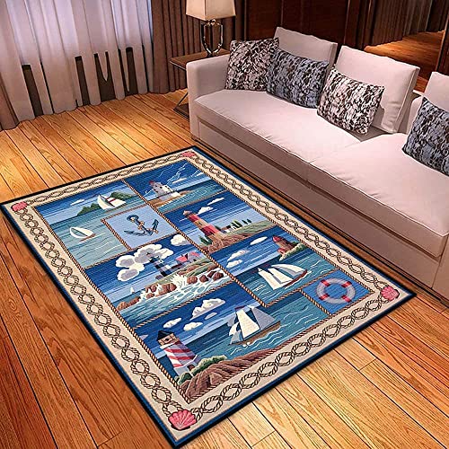 Sailboat and Lighthouse Area Rugs Carpet Water Absorbent Bath for Bathroom, Kitchen and Living Room Decor New Year Gift Decor (Custom)