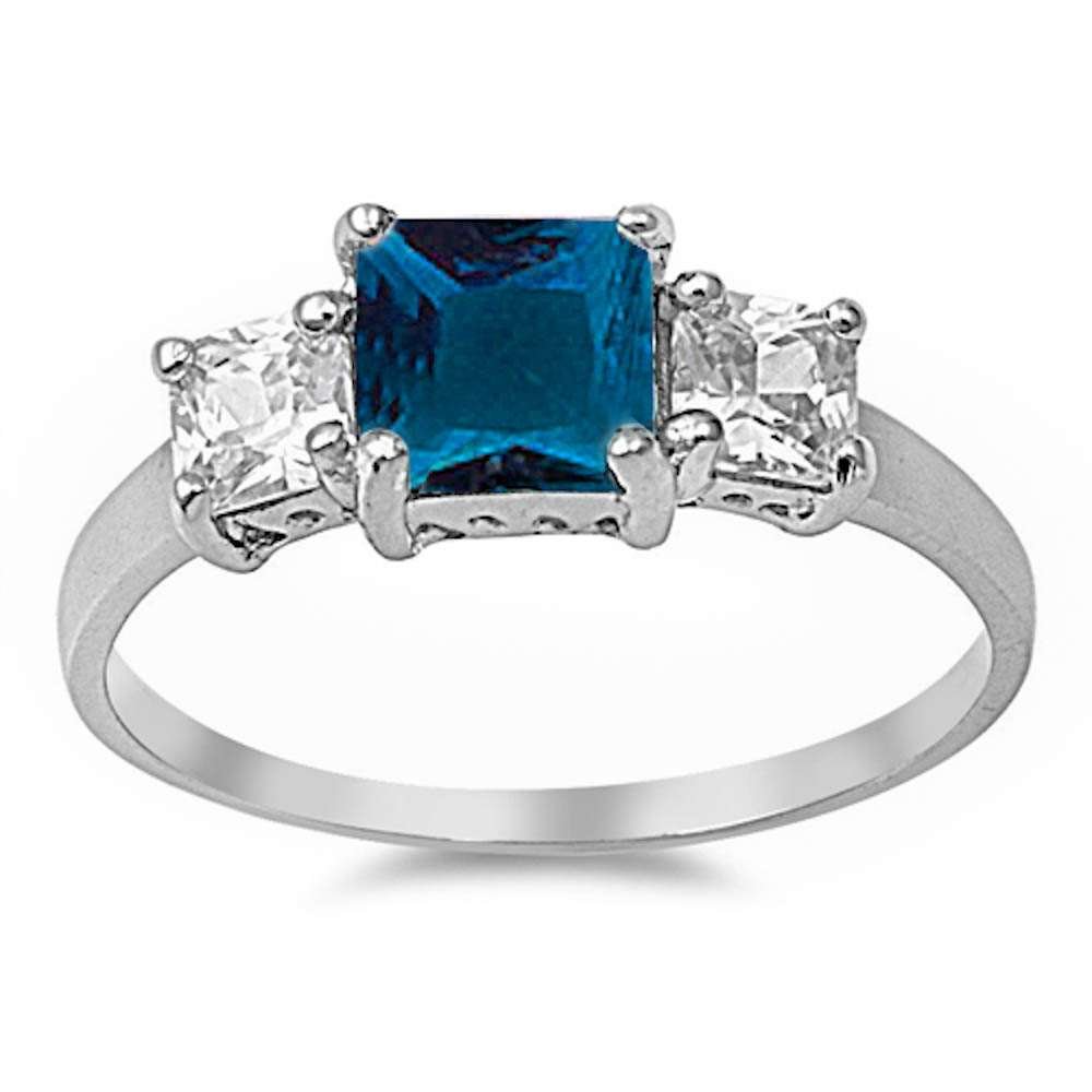 Oxford Diamond Co Princess Cut Simulated Blue Sapphire & Cubic Zirconia .925 Sterling Silver Ring Sizes 5