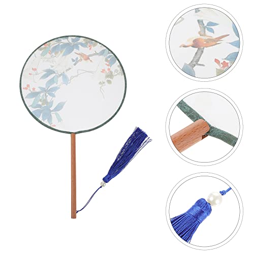 wrtgerht Chinese Round Fan Ancient Hand Fan Translucent Silk Fan Vintage Embroidery Hand Circular Fan Silk Dance Fan Wedding Supplies