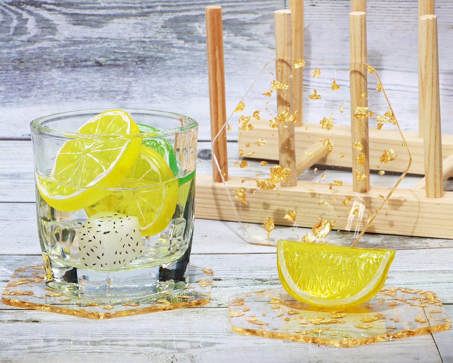 Mini Skater 3pcs Clear Acrylic Bar Coaster Gold Foil Modern Cup Drink Mat Plate Creative Rug Mug Pad for Table Countertop Desk Cold Hot Drink Coffee Tea Kitchen Home Decor (Modern Hexagon)