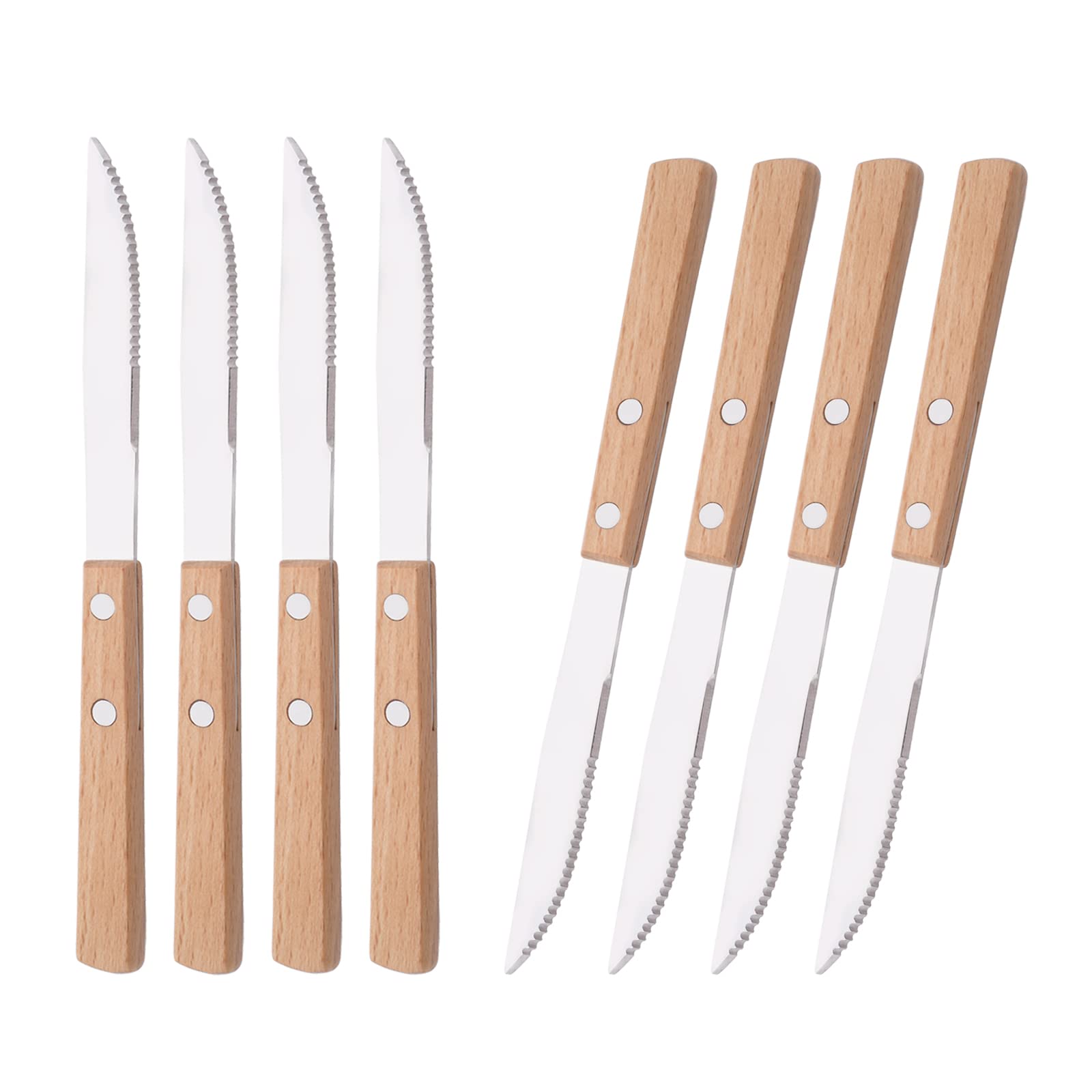 Steak Knives Set of 8 - Wooden Handled Serrated Steak Knives - Uniturcky Stainless Steel Dinner Knife with Wood Handle - 8.15 Inch Wooden Square Handle Table Knives Set - Mirror Finish