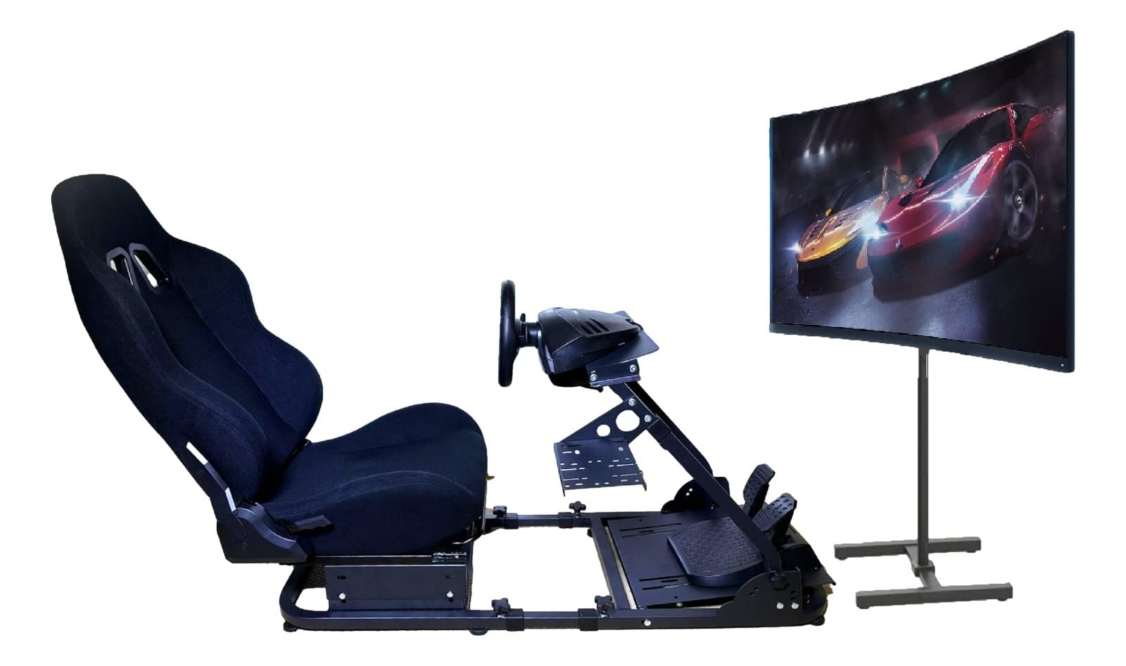 X-Factor Racing Wheel Simulator Cockpit Seat with Steering Wheel Stand and Gear Shifter Mount, Adjustable Seat, Fits Logitech, Thrustmaster, Fanatec Wheels, Compatible with Xbox One, PS4, PC Platforms