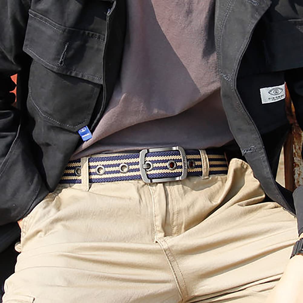 VISDEA Breathable Canvas Web Belts Men Casual Jeans Belt Wide 3.5cm (Blue, 110cm(Fit Waistline 28-36''))