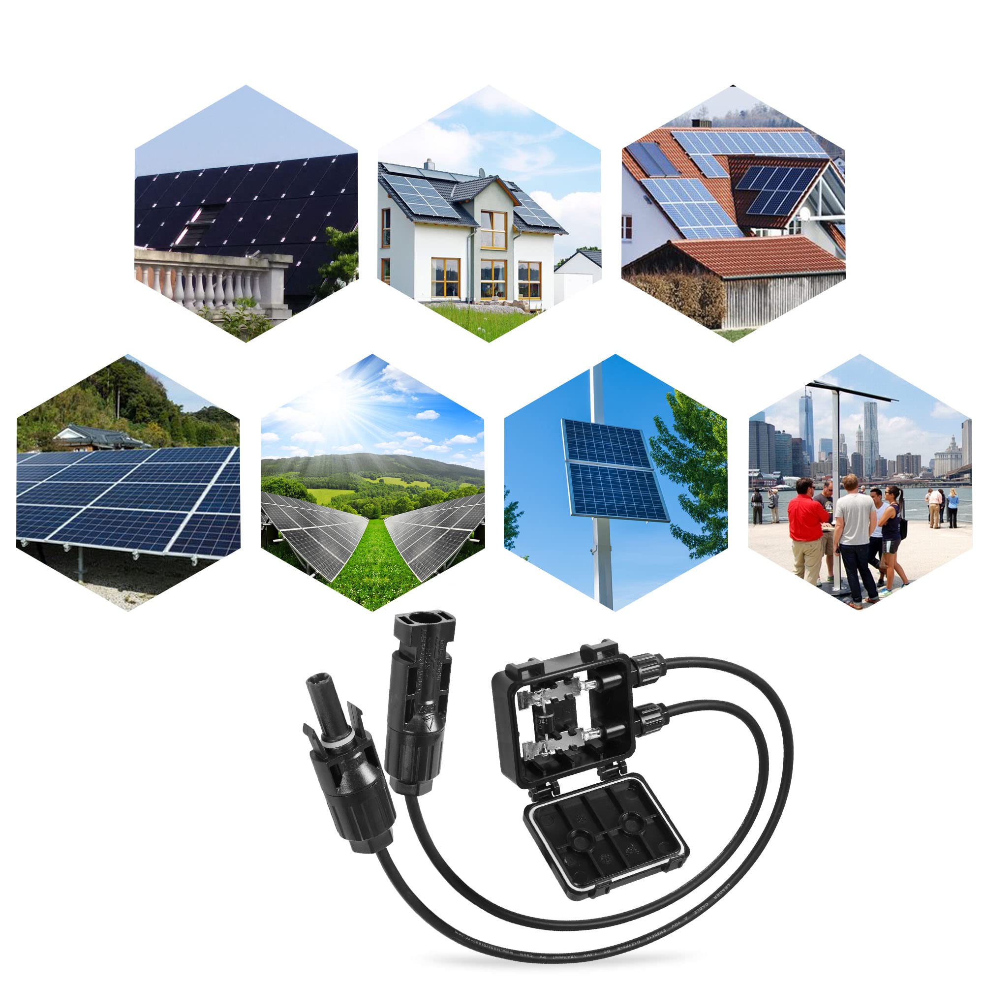 PNGKNYOCN Solar Junction Box PV Connector,IP67 Waterproof Solar Junction Box with 11AWG 50cm Solar Cable Connector for 250w to 300w 20A Solar Panel