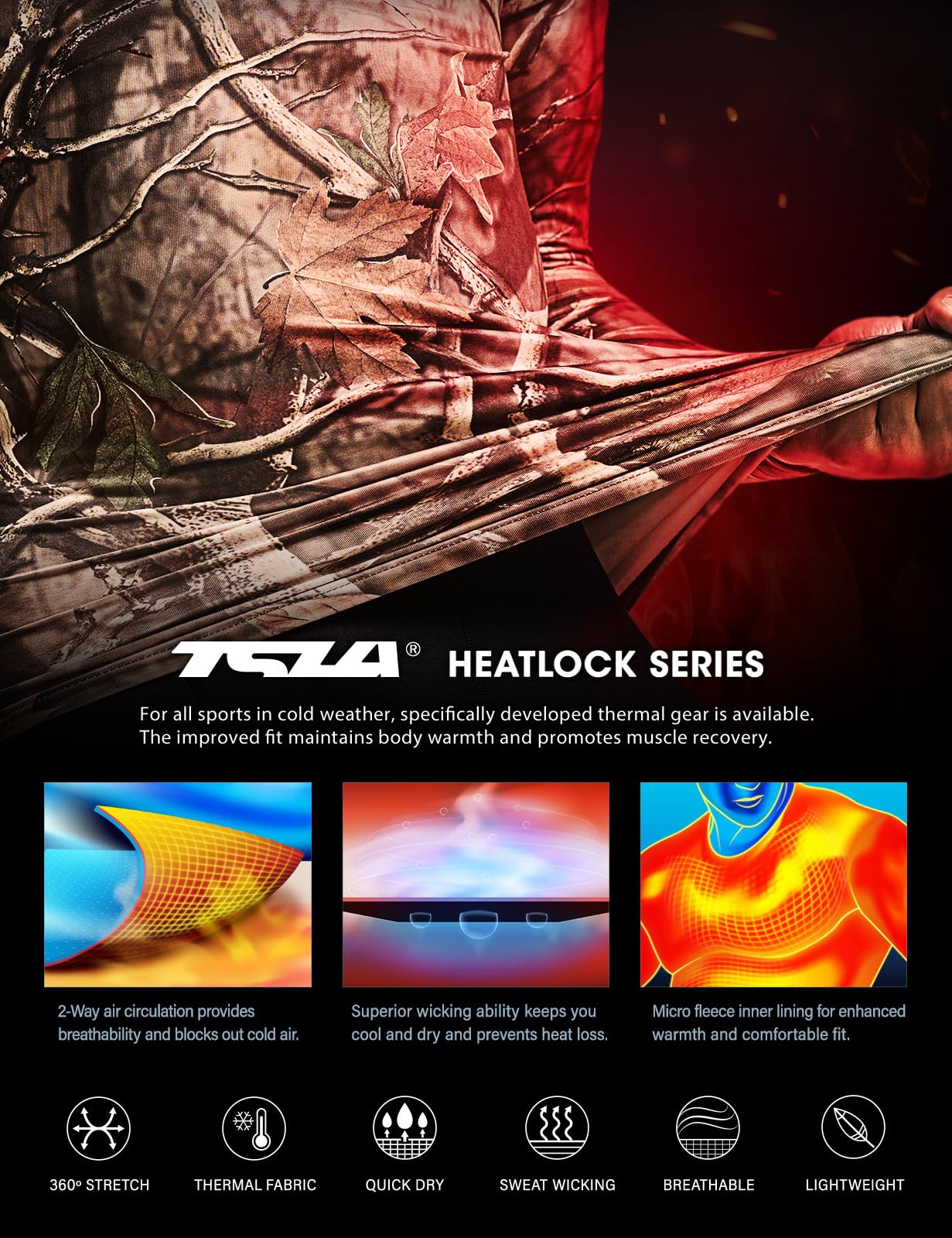 TSLA Men's Thermal Long Sleeve Compression Shirts, Mock/Turtleneck Winter Sports Running Base Layer Top, Heatlock Face Mask Print Hunting Camo, Medium
