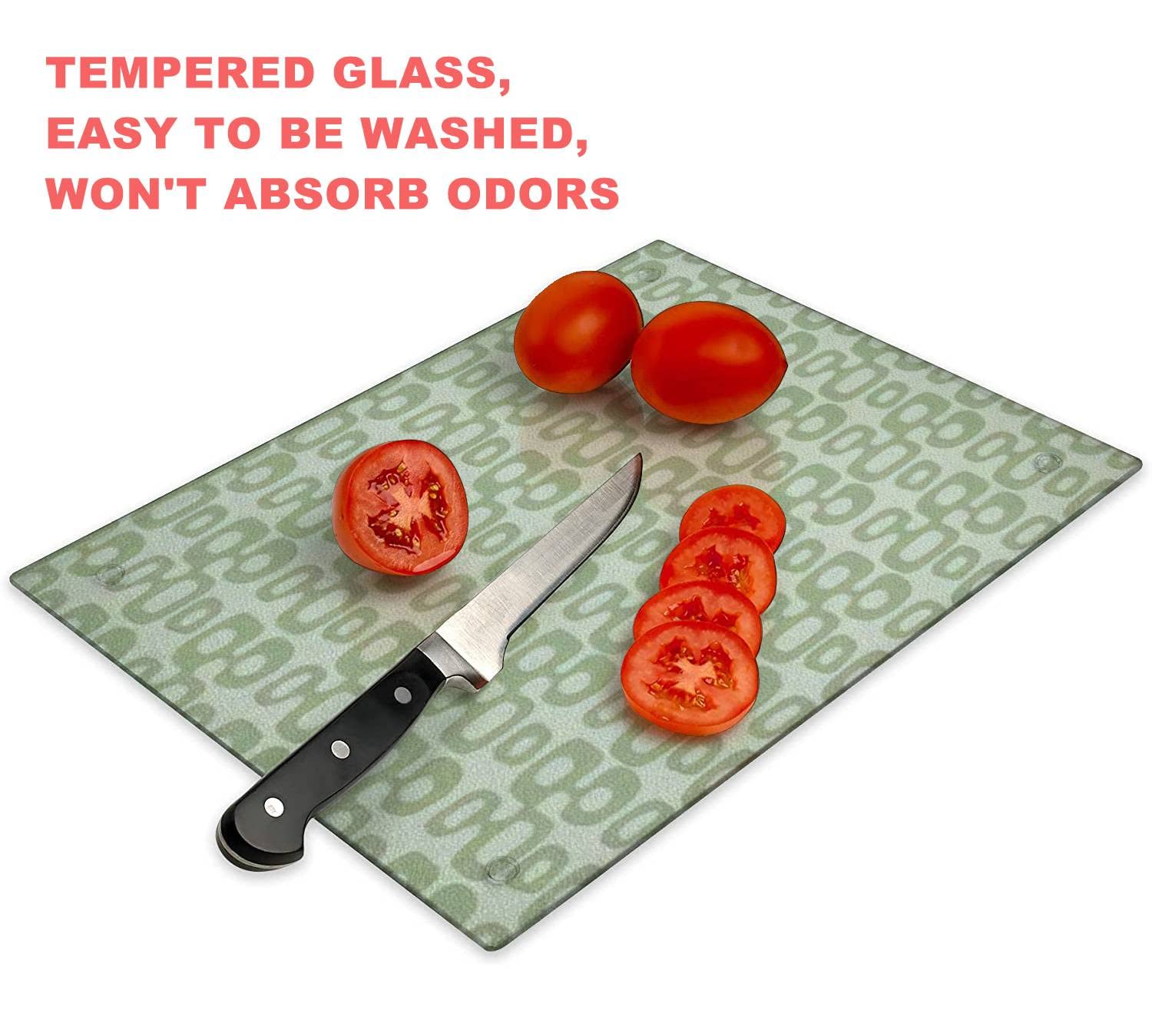 Tempered Glass Cutting Board Mint green Mid Century Modern repeatable seamless Tableware Kitchen Decorative Cutting Board with Non-slip Legs, Serving Board, Large Size, 15" x 11"