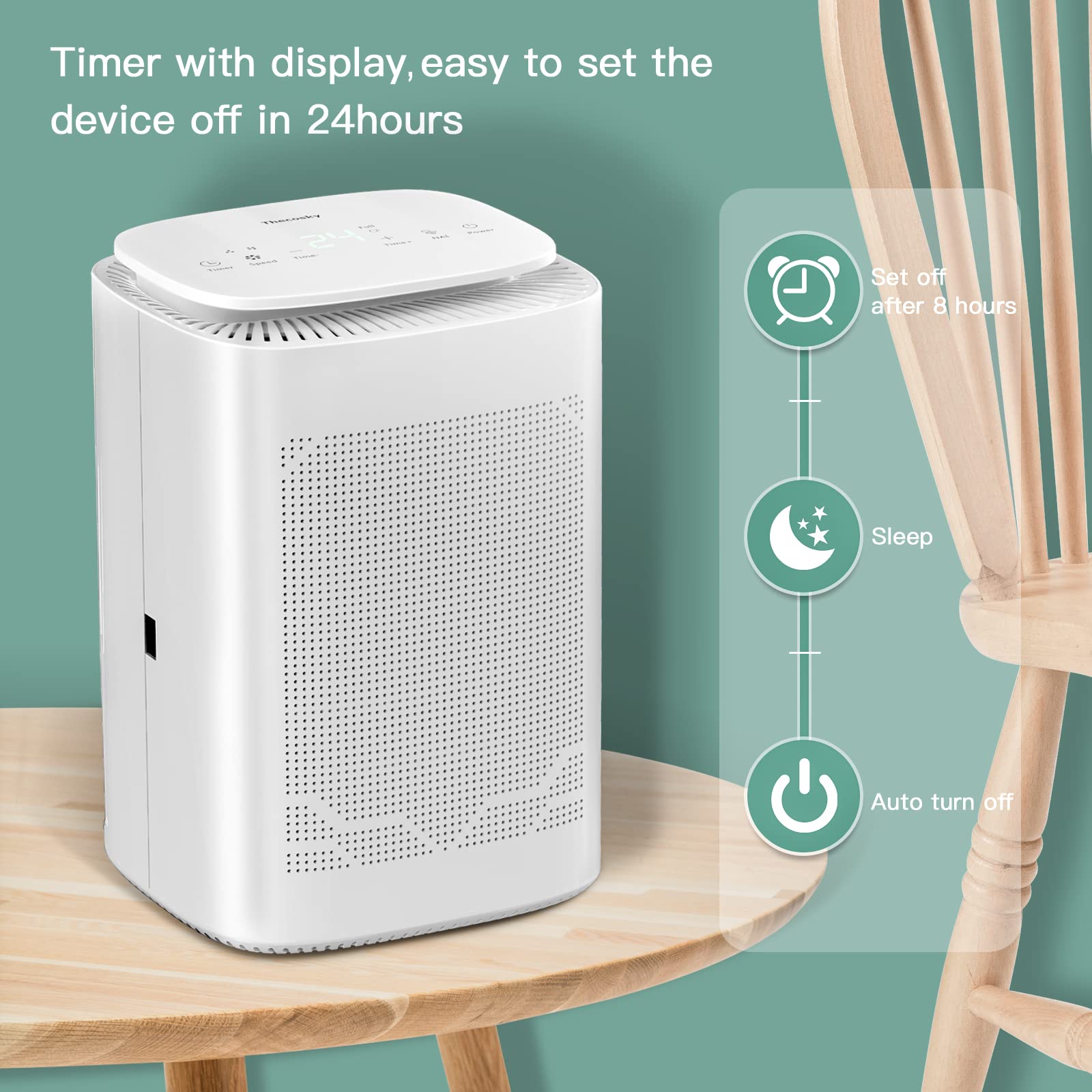 THECOSKY Dehumidifier and Air Purifier Combo,HEPA H13 Filter and Negative Air Ion Function,54oz(1.6L) Water Tank with Drain Hose,24hrs Auto-Off Timer,Idea for Bedroom,Bathroom,Closet,RV