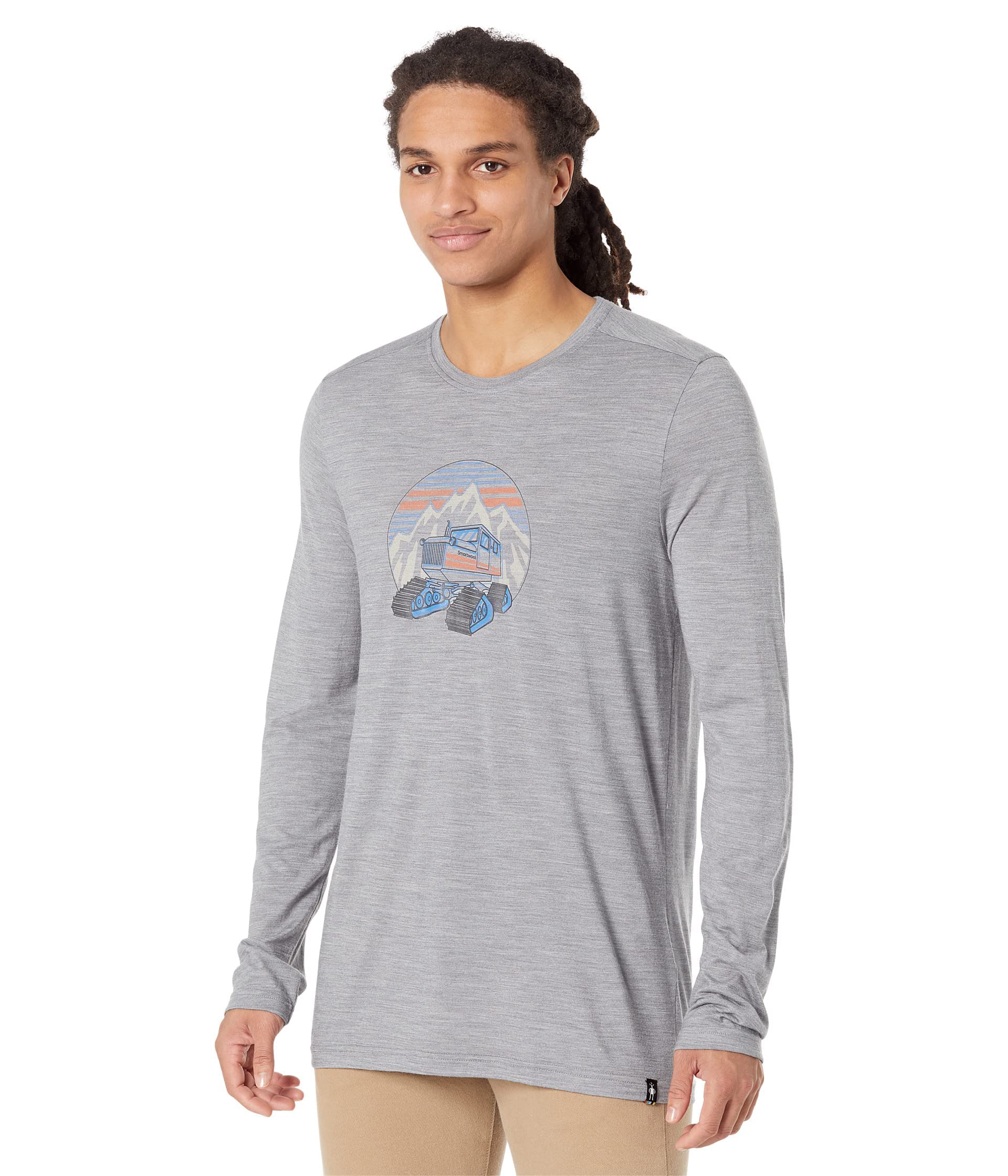 Smartwool Men's Merino Wool Long Sleeve Snowcat Trek Graphic Tee (Regular Fit), Black, X-Large