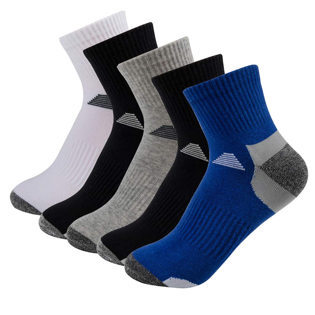 Mens Athletic Crew Socks - Caijizhe 5 Packs Soft Cotton Casual Socks for Hiking, Running, Cycling, Workout, White 1,blue 1,gray 1,black 2