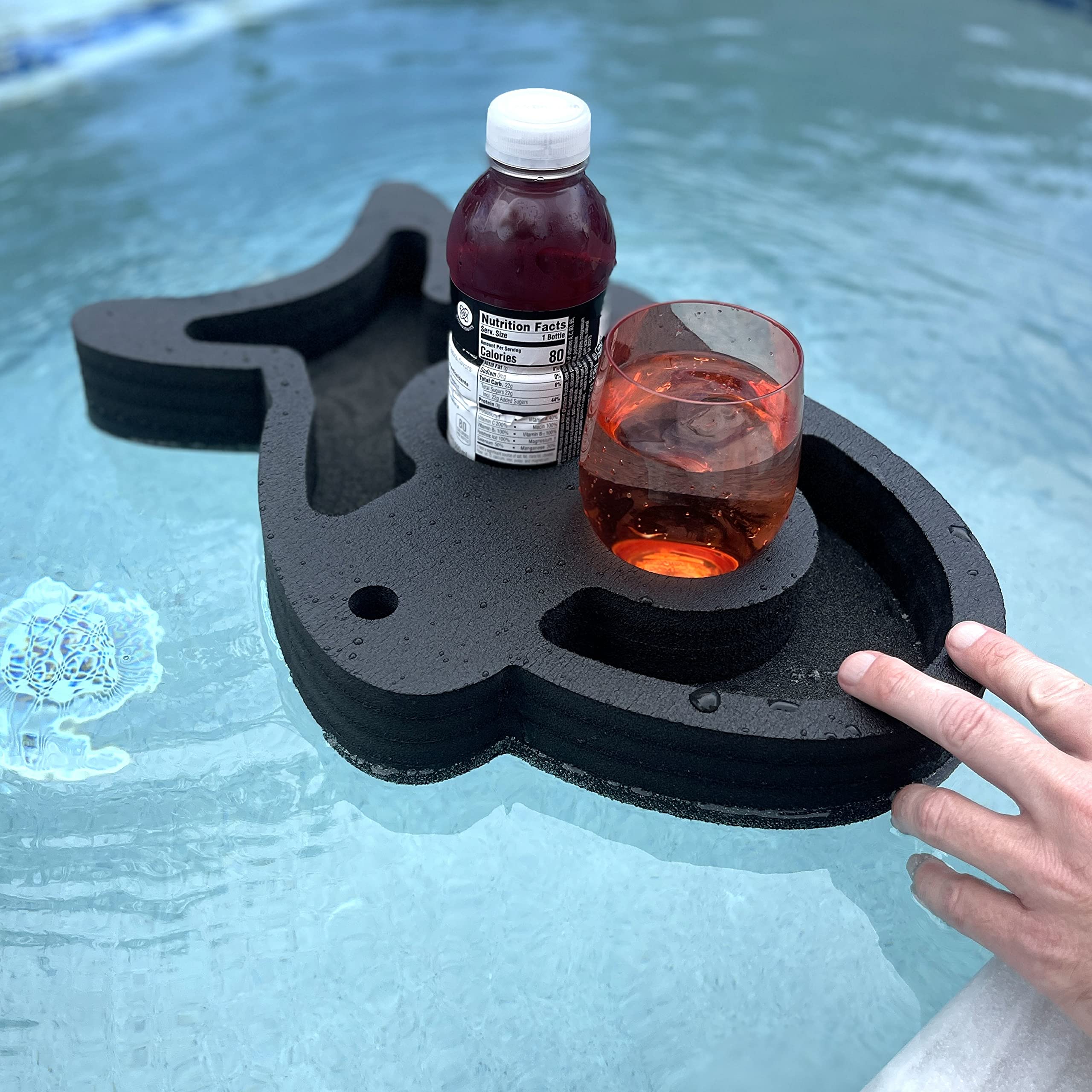 Polar Whale Floating Fish Shaped Spa Hot Tub Bar Drink and Snack Table Blue Refreshment Tray for Pool or Beach Party Float Food Lounge Durable Black Foam