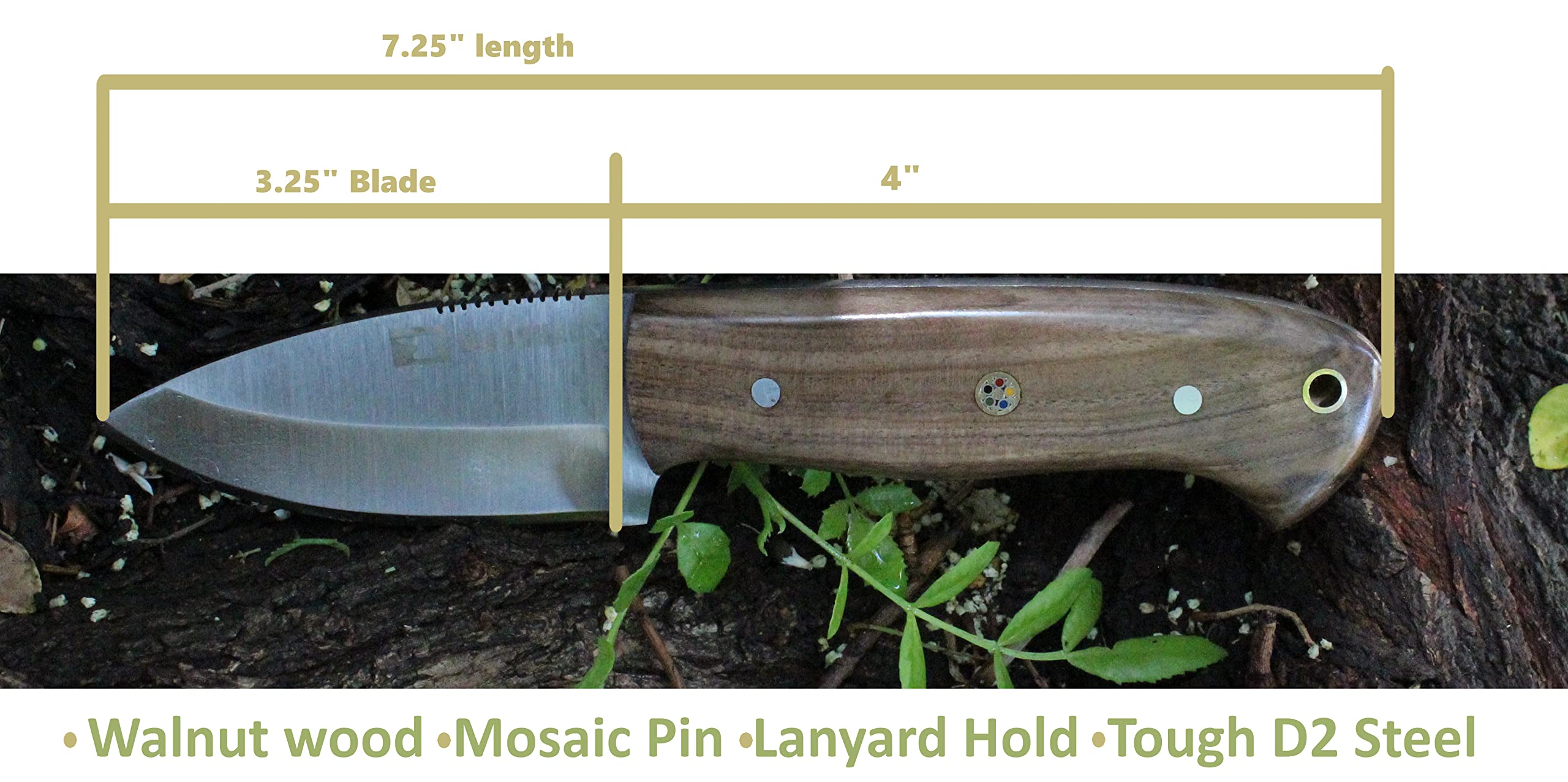 Moorhaus Handmade D2 Skinner/Hunting bushcraft/camping knife with leather Sheath (Walnut)