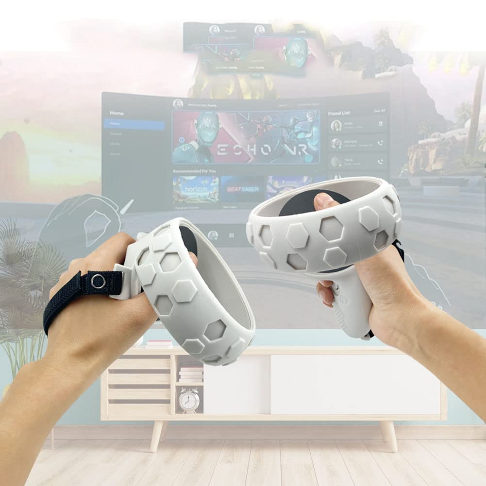 TJCGCKK 1 Pair Controller Protector Grip Cover for Oculus Quest 2 Accessories Silicone Touch Controller Grips Cover Knuckle Strap Handle Protective Sleeve Oculus Quest 2 with Adjustable Wrist Black