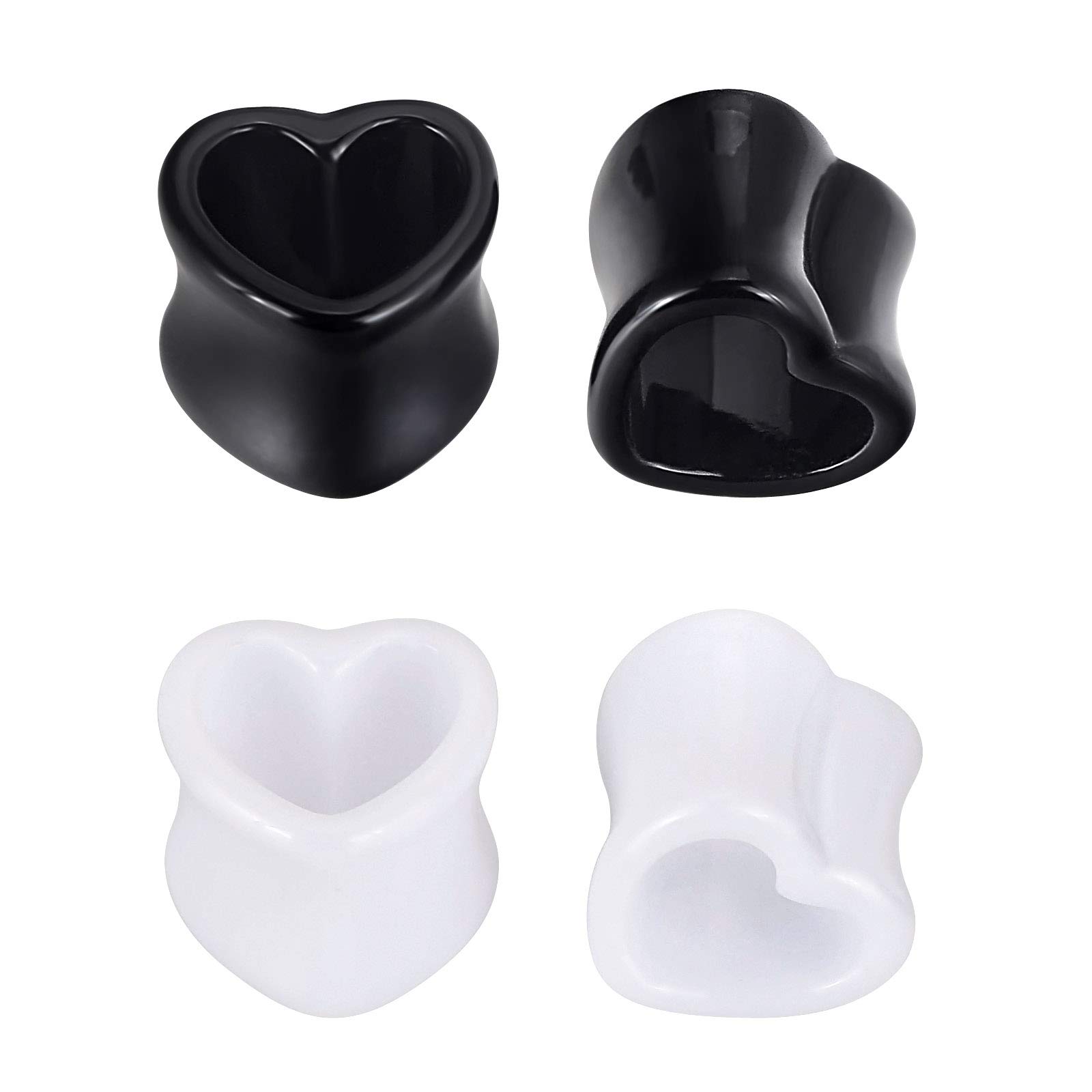 Oyaface 4 PC Heart Shaped Tunnels Double Flare Acrylic Ear Gauges Expander Stretching Piercing Set Black & White 00G
