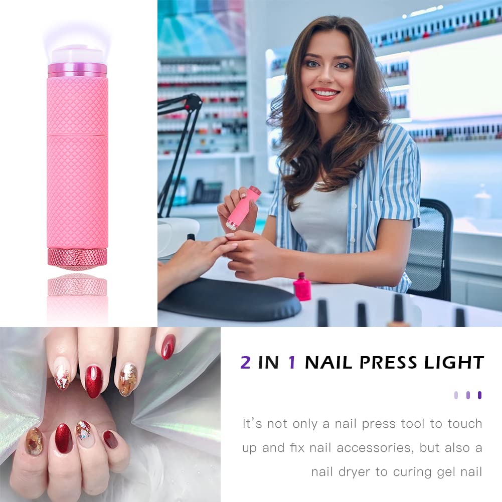 Mini UV Nail Lamp Presser, Silicone Nail Press Light, Handheld LED Nail Curing Lamp Nail Dryer with Silicone Head for Quick Nail Touch-Ups,Nail Press Flashlight Tool for Women Girl Manicure Decor
