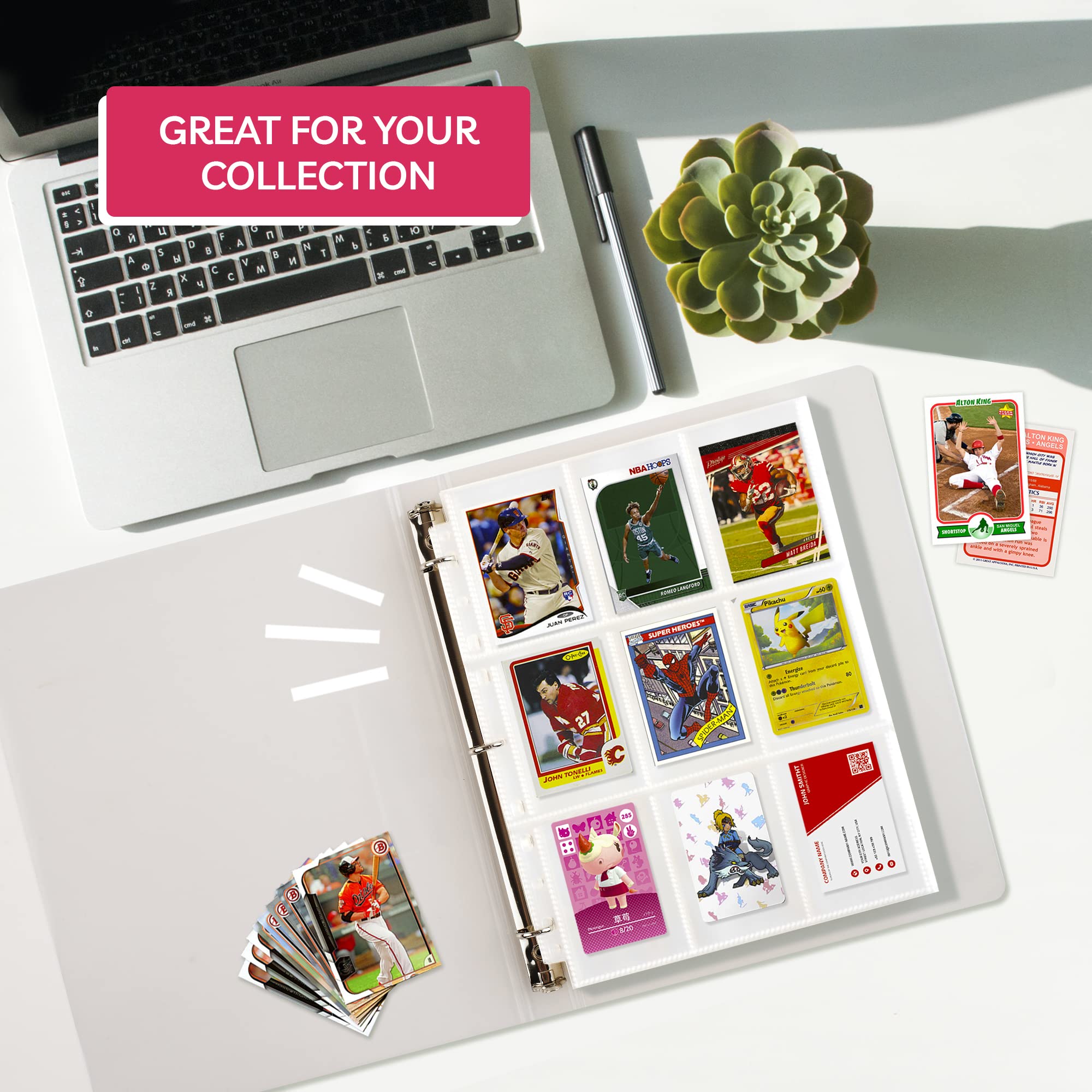Trading Card Sleeves 9 Pocket for 900 Trading Cards 3.5 x 2.5" (100 Pack)
