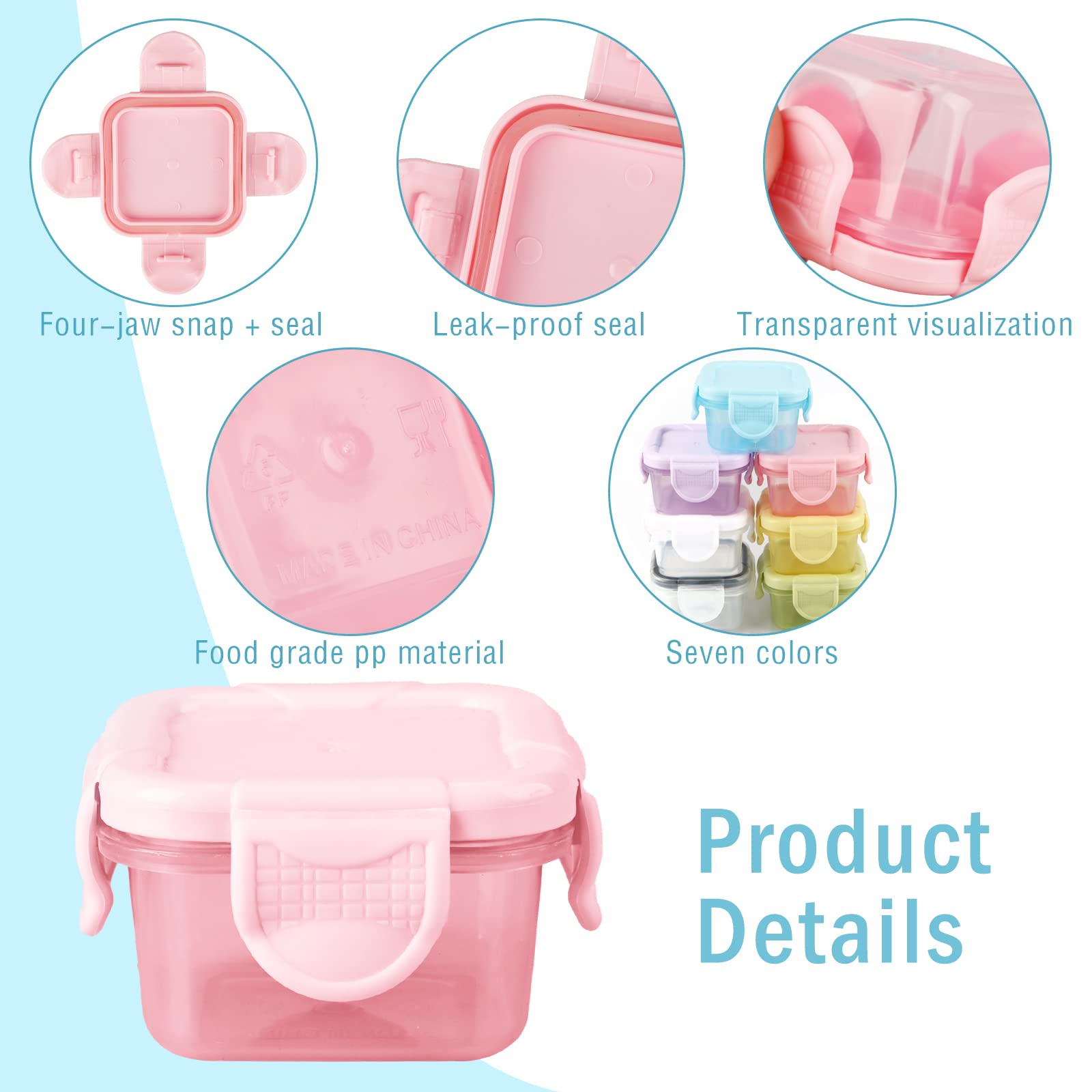 TPNB 7 Pcs Dressing Containers for Lunch Box,2.11oz Small Condiment Containers with Lids Leakproof Reusable Salad Dressing Container To Go for Adults Kids Lunch Box Picnic Travel, 60 ML