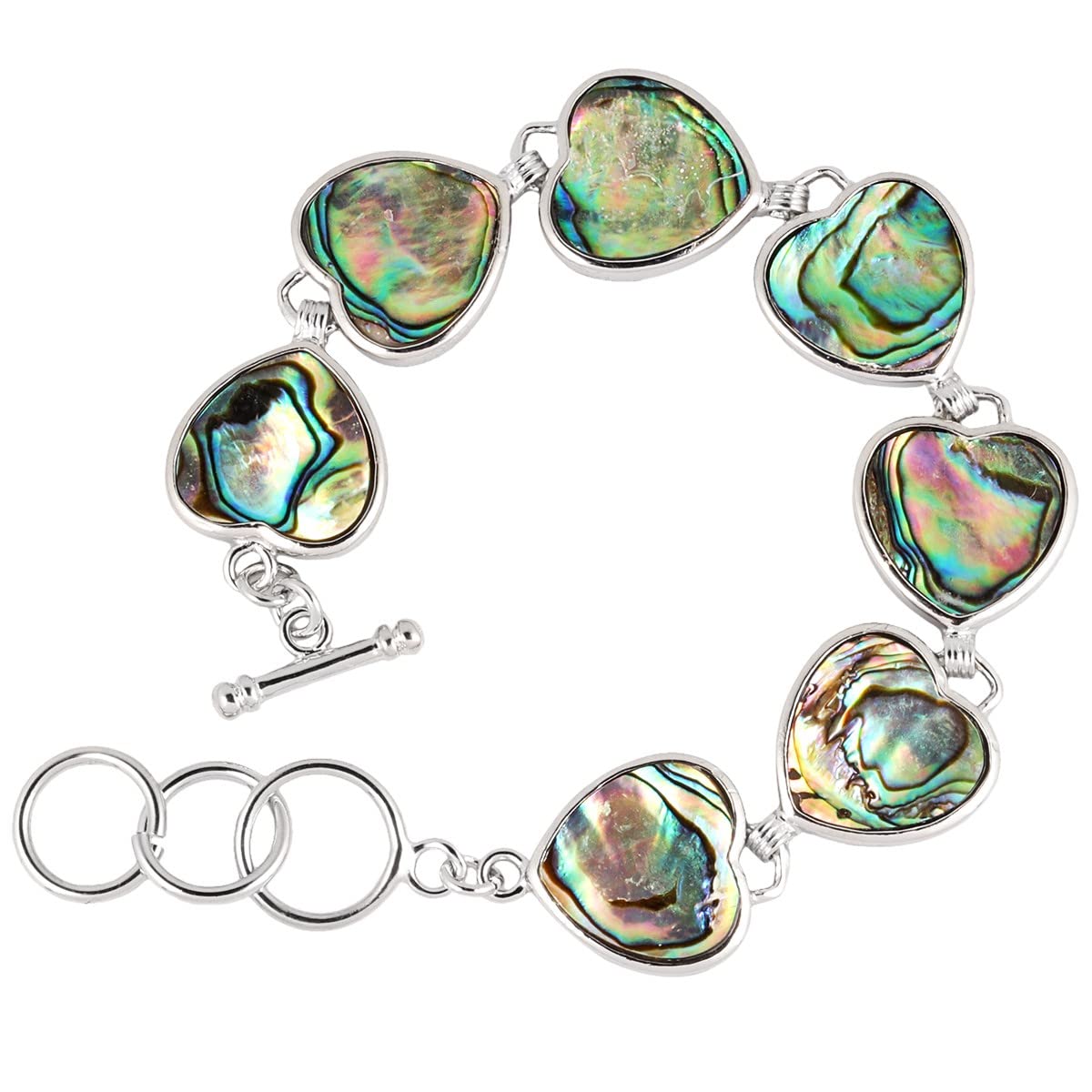 TUMBEELLUWA Natural Abalone Shell Bracelet for Unisex, Rainbow Sea Shell Bangle with Adjustable Link, Heart