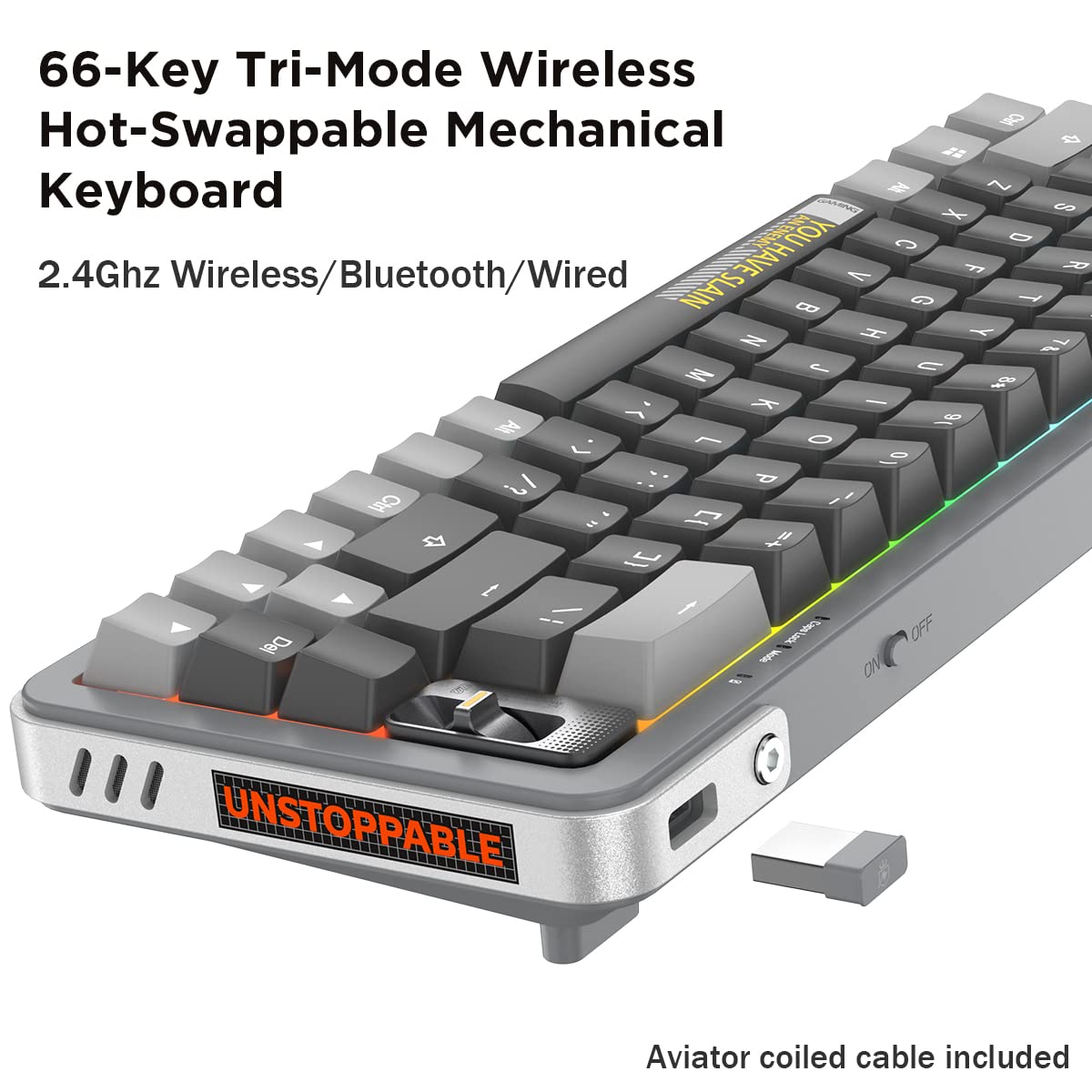 YUNZII Y68 65% Hot Swappable Wireless Mechanical Keyboard with RGB Backlight, Double Shot PBT Keycaps for Gamers/Mac/Win (Gateron Pro Brown,Y68 Black)