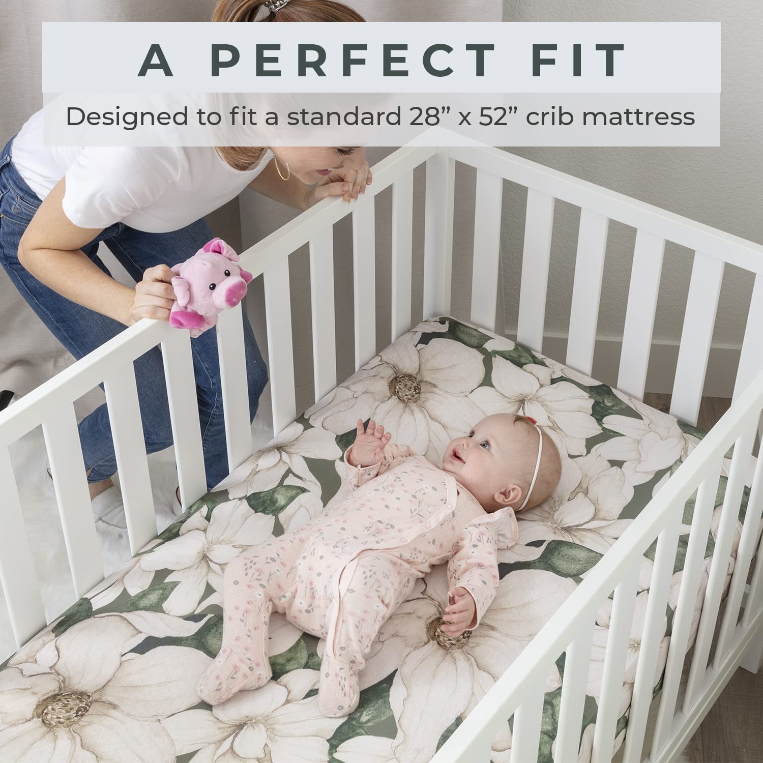 Pobibaby Premium Sheets Zephyr (Single Magnolia Crib Sheet)