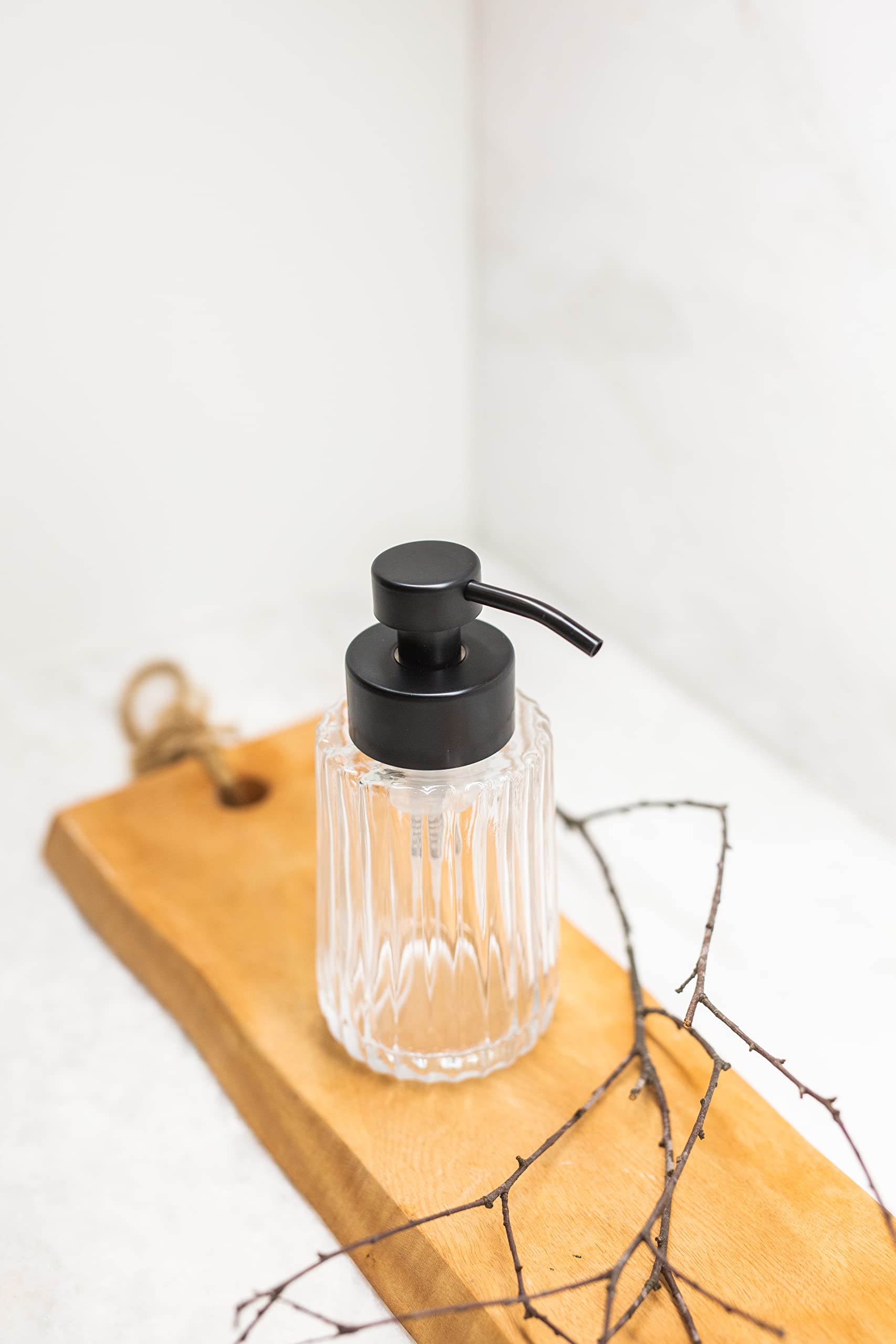 Rail19 Flora Fluted Foaming Soap Dispenser | Vintage-Inspired Modern Glass Refillable Pump Bottle for Bathroom Vanity Countertop and Kitchen, 10oz (Stainless)