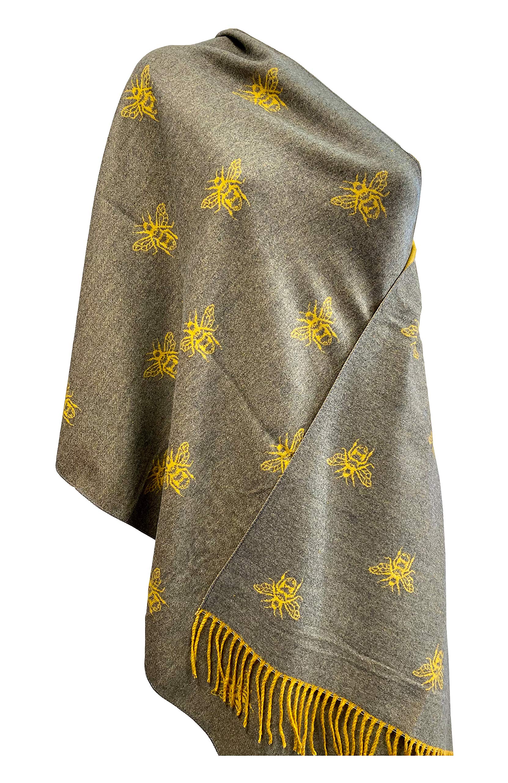 Tibet BUMBLE BEES SUPER SOFT MUSTERD SCARF WITH BEAUTIFUL TASSELS REVERS ABLE SOFT AND WARM SCARF, Yellow