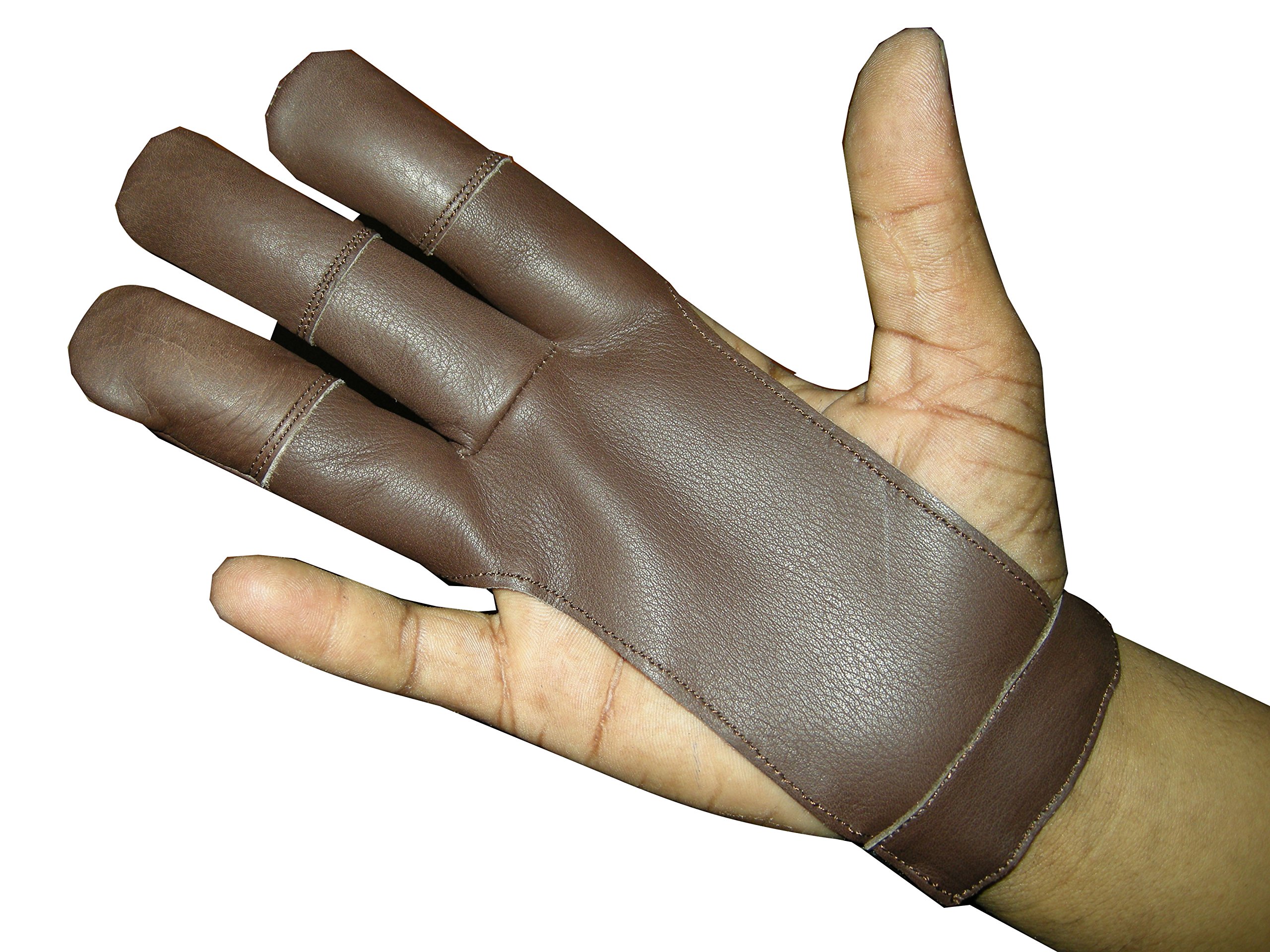 Traditional Archery Shooting Leather Glove Glove 100% Real Leather (Brown, Small)