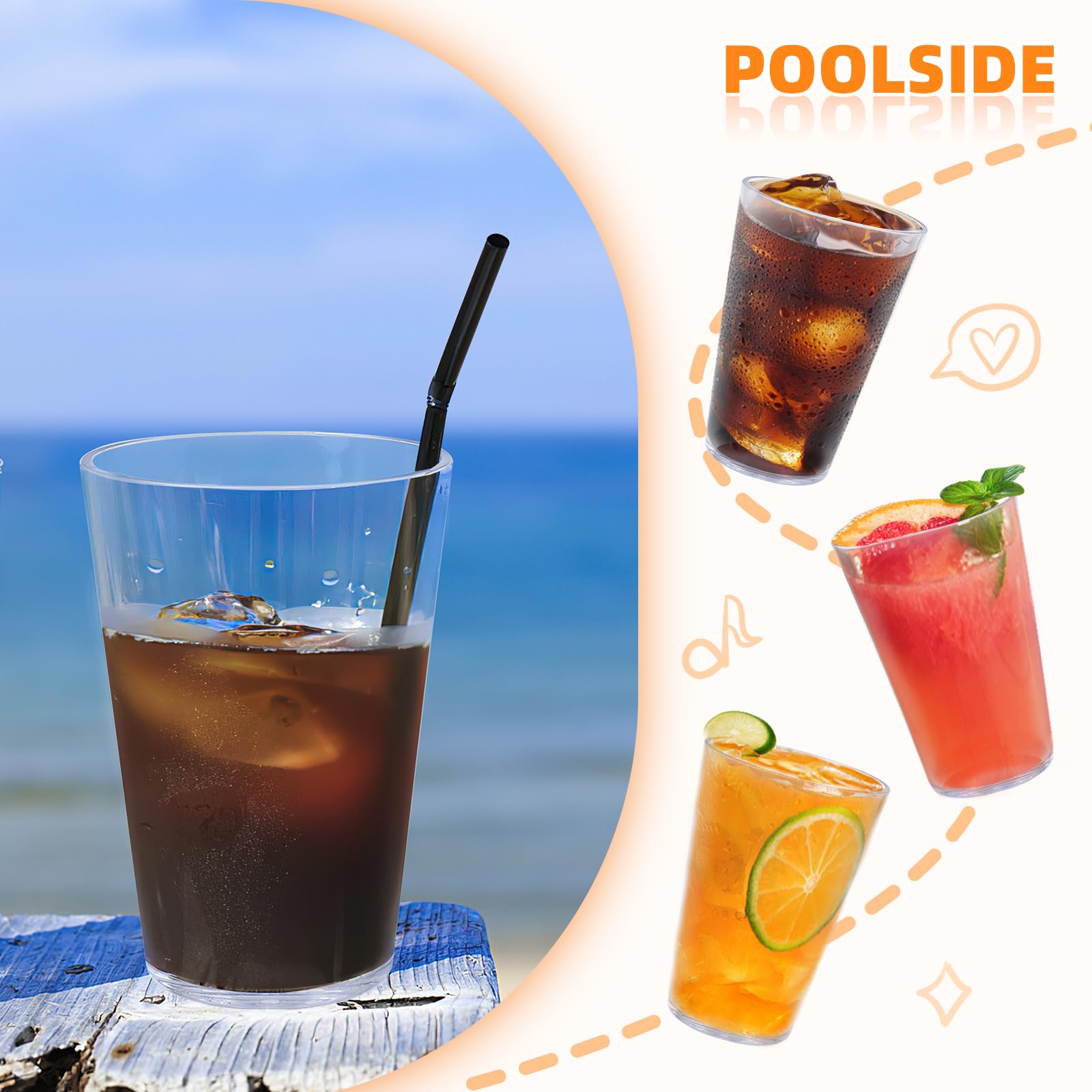 REALWAY 32 OZ Large Plastic Cups Reusable,Clear Unbreakable Iced Tea Tumblers, Set of 6 Stackable Drinking Cups for Poolside Party Home Travel BPA-free Top-rack Dishwasher Safe,Freezer Safe