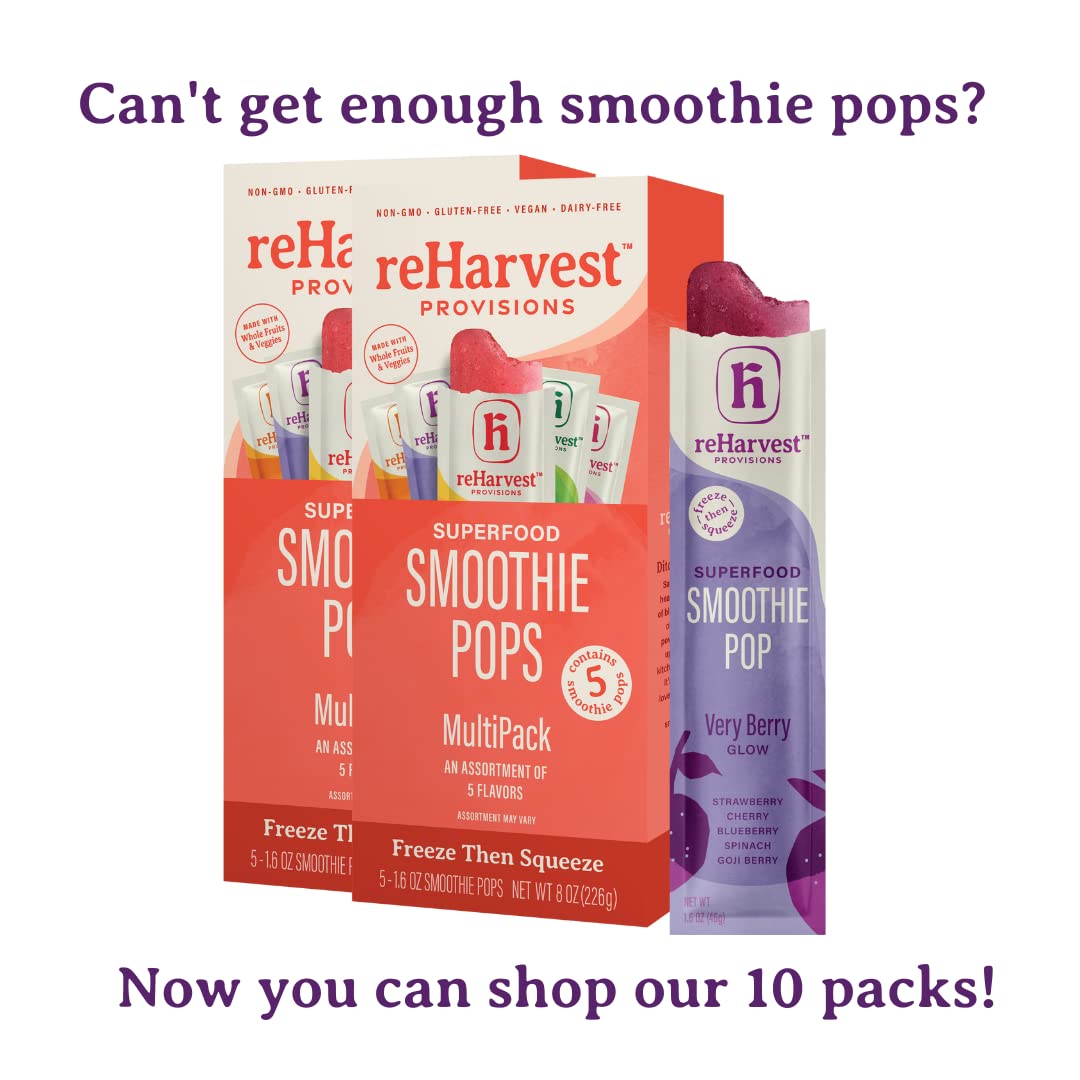 Re-Harvest Provisions Smoothie Pops | Multi-pack 5 pack | Frozen Fruit + Vegetables + Superfoods | Dairy-Free, Vegan, Gluten-Free, No Sugar Added | Eco-Friendly and Zero Waste | 1.6oz each