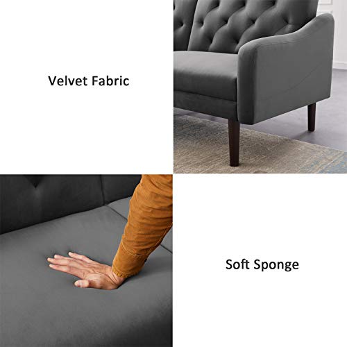 Olela Futon Sofa Bed Convertible Couch Bed with Armrests Modern Living Room Velvet Sofa Bed, Folding Recliner Futon Couch Sleeper Set with Wood Legs,Grey