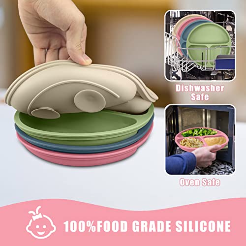 TQONEP 12 Pack Suction Plates for Babies & Toddler,Divided Plate Set,Silicone Suction Cup Plates for Babies with Fork and Spoon,Baby Plates with Suction,Toddler Plate Utensils Set