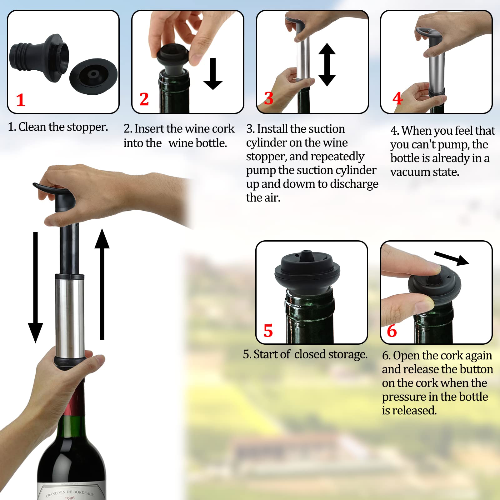Wine Saver Vacuum Stoppers (15 Pieces), Improved type Resealable Wine Pump Vacuum Stoppers effectively, Maintain The Fresh Flavor of Wine, Suitable for Most Wine Pumps (Black)