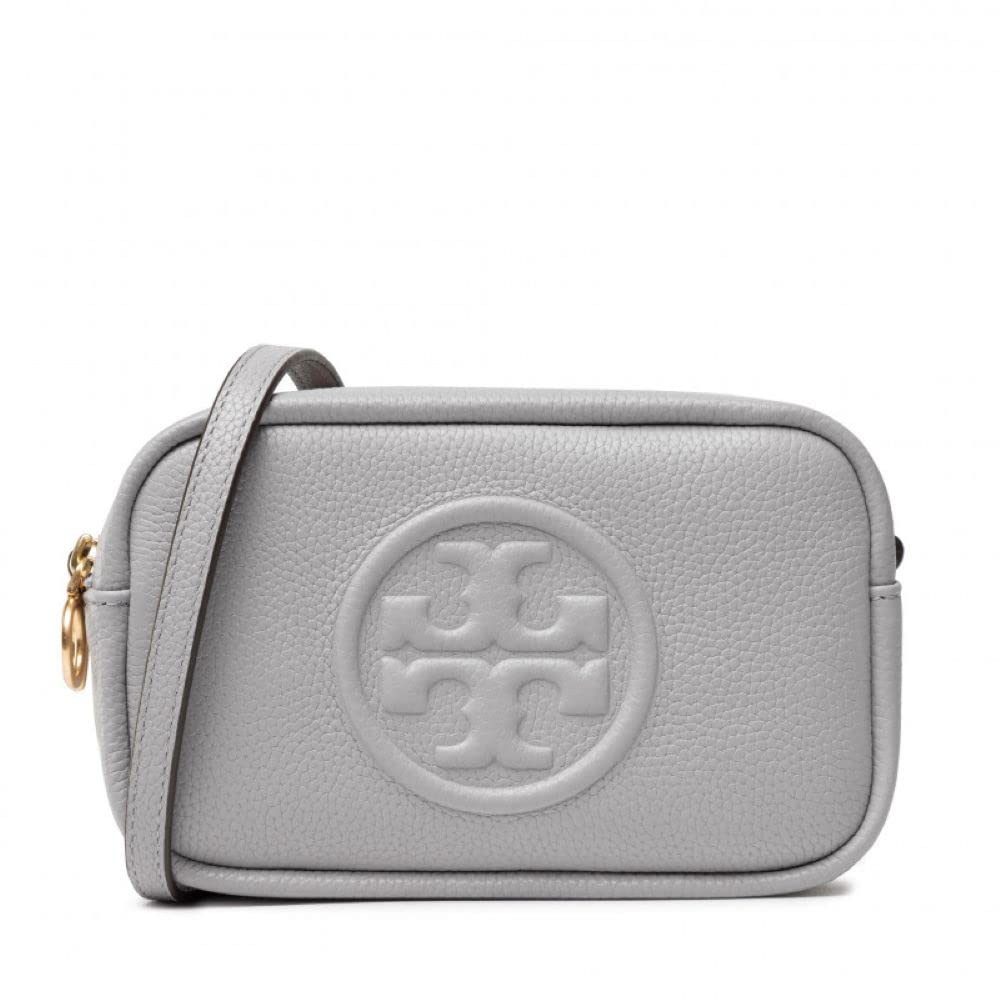 Tory Burch Women's Bay Gray Pebbled Leather Messenger Crossbody Handbag