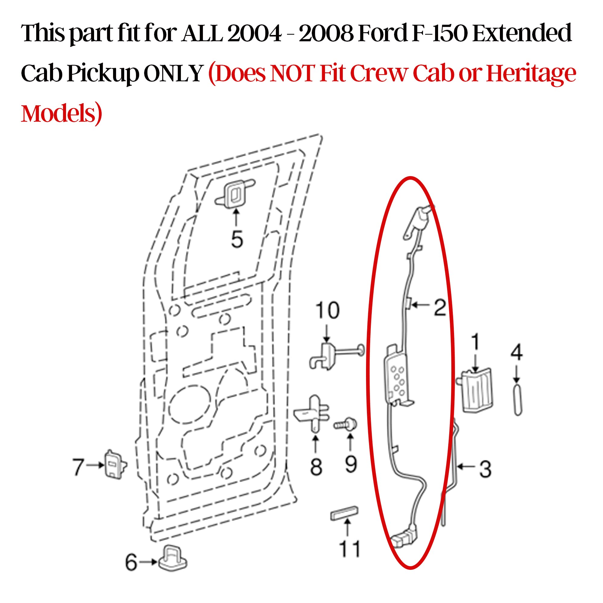 Rear Door Lock Latch with Cable Assembly Left Driver Side for 2004-2008 Ford F-150 Extended Cab Pickup Upper and Lower Locking Latches Assembly 6l3Z18264A01B 8L3Z18264A01B