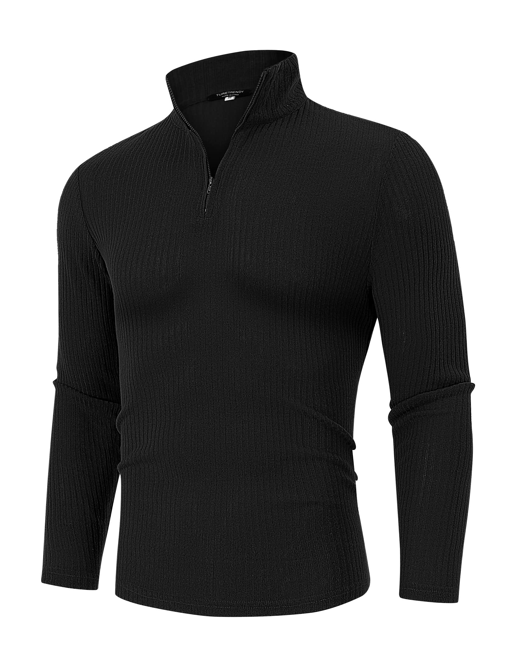 TURETRENDY Men's Quarter Zip Up Pullover Casual Stretch Lightweight Mock Neck Polo Sweaters Knitwear Green XL