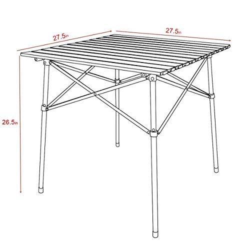 PORTAL Lightweight Aluminum Folding Square Table Roll Up Top 4 People Compact Table with Carry Bag for Camping, Picnic, Backyards, BBQ, Brown