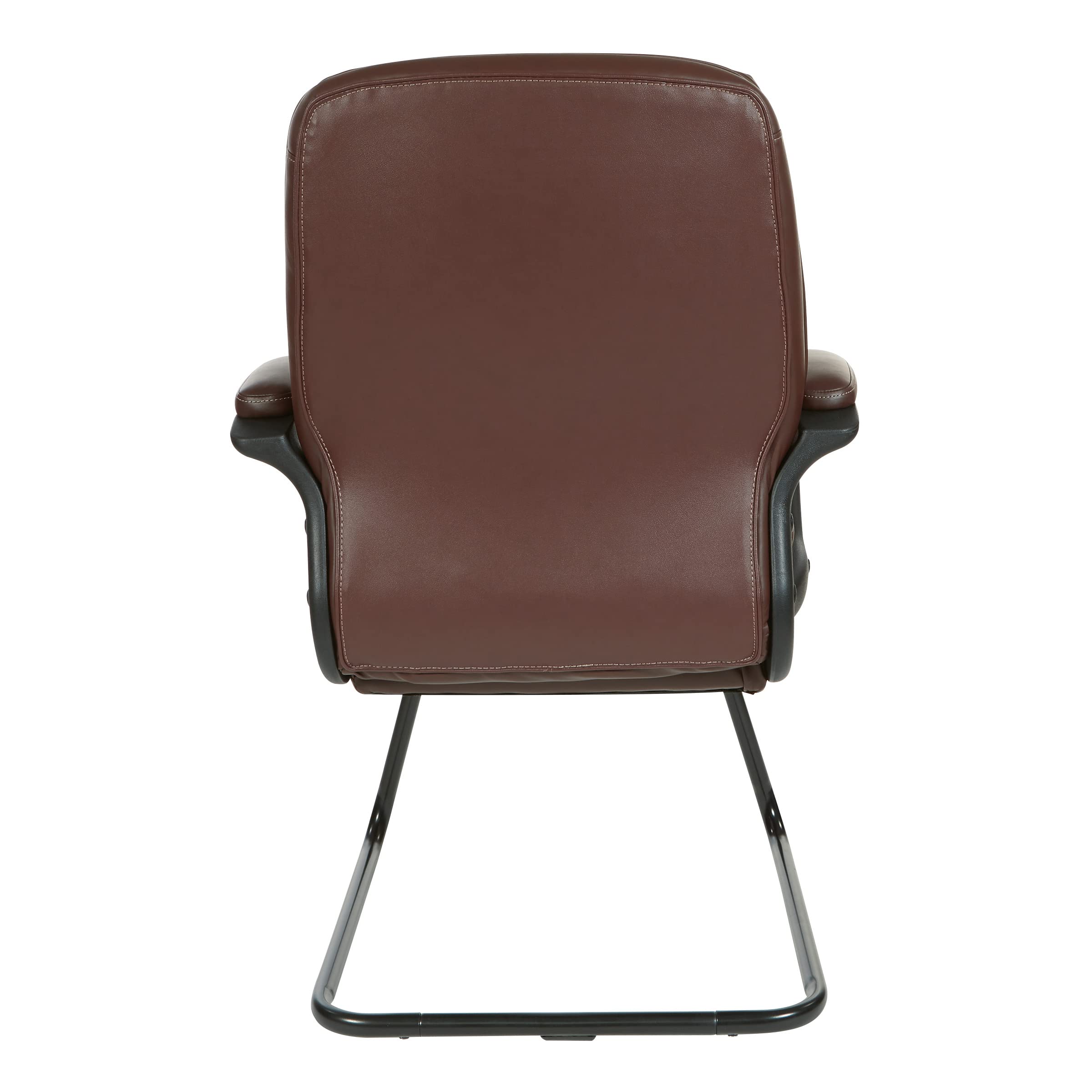 Office Star FL Series Faux Leather Padded Visitor's Chair with Contrast Stitching and Padded Loop Arms, Black