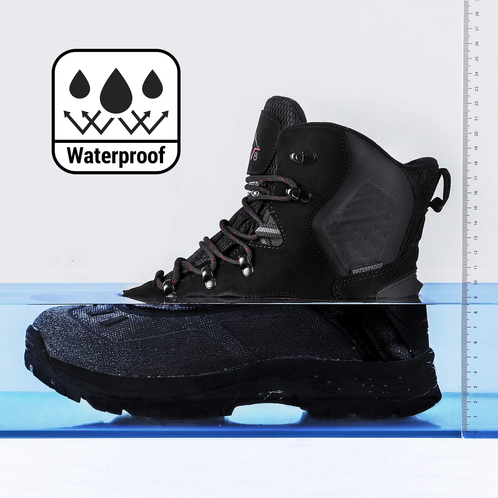 NORTIV 8 Men's 180411 Black Insulated Waterproof Construction Hiking Winter Snow Boots Size 10 M US