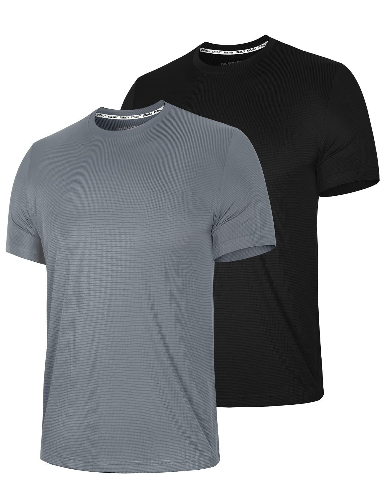 Zengjo Running Shirts for Men Quick Dry(Neon Green/White,L)