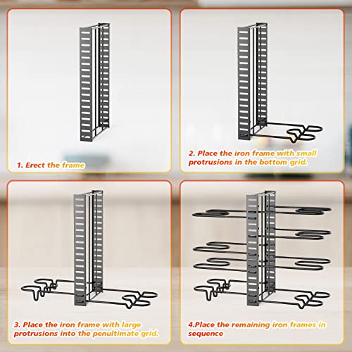 RAINBEAN Pot and pan organizer, Pot Lid Holders & Pan Rack, Multiple DIY methods 8 tier pot racks, adjustable kitchen organization and storage for pots and pans.