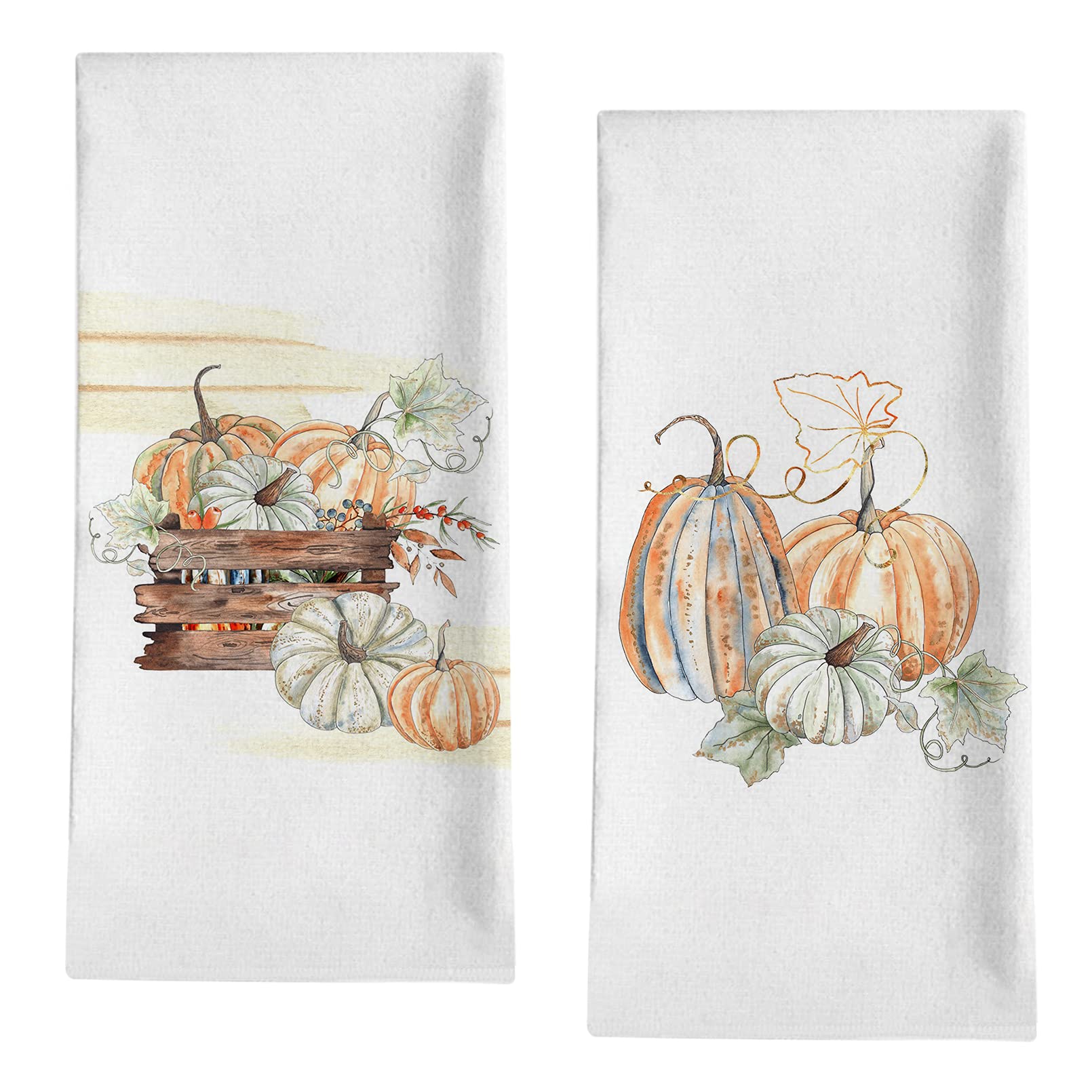 Seliem Fall Blue Pumpkin Patch Kitchen Dish Towel, Autumn Wooden Fence Bath Tea Bar Decorative Hand Absorbent Drying Cloth, Thanksgiving Watercolor Decor Sign Home Farmhouse Decorations 18” x 26”