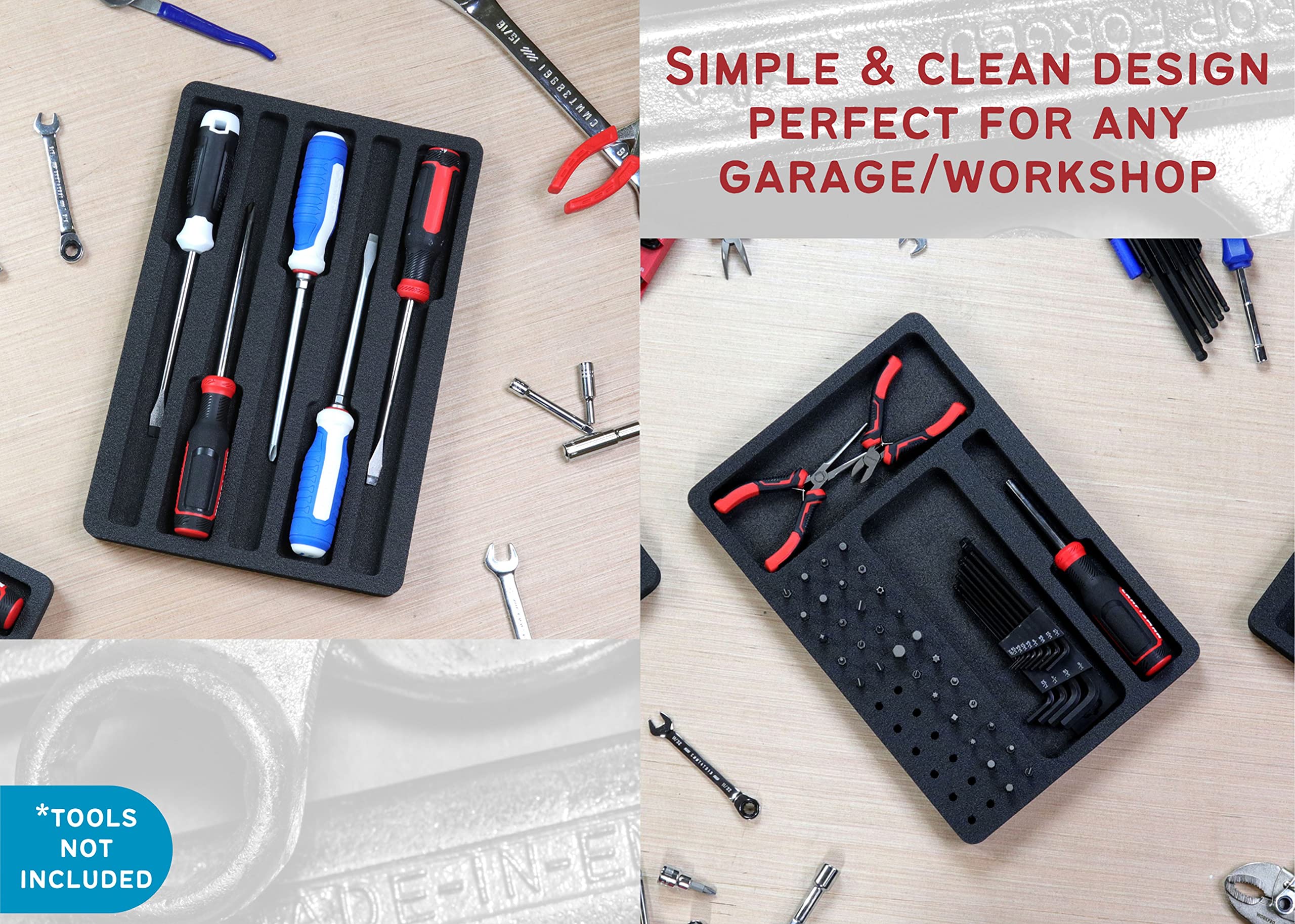 Polar Whale Tool Drawer Organizer 3-Piece Screwdriver Bit Driver Insert Set Black Durable Foam Holds Many Tools 15 x 10 Inch Trays Fits Craftsman Husky Kobalt Milwaukee Many Others