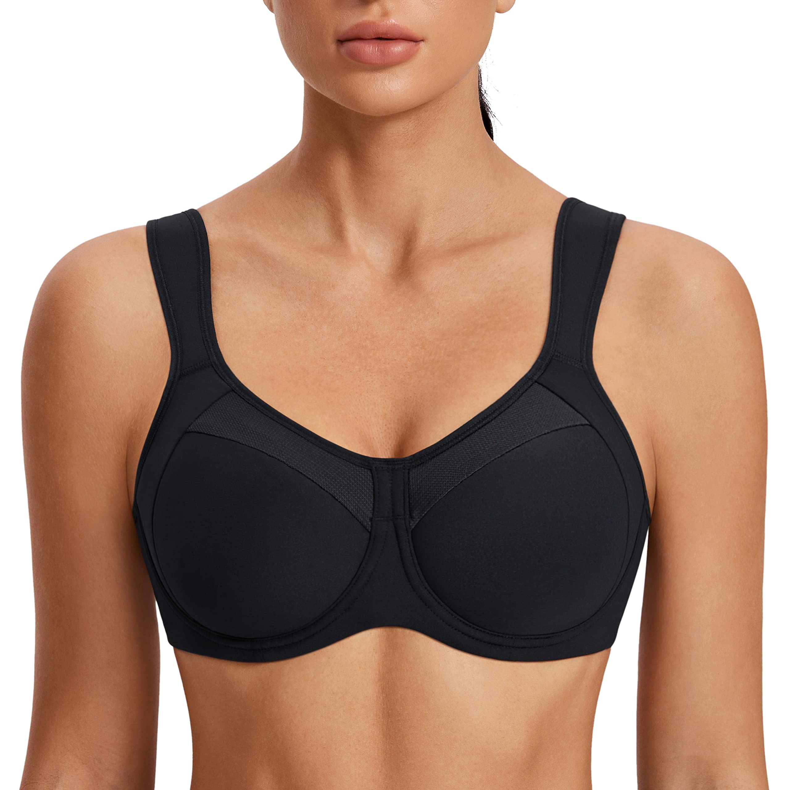 SYROKAN Sports Bras for Women High Support Underwire Padded High Impact Full Coverage Running Gym Workout Bra Black 40DD
